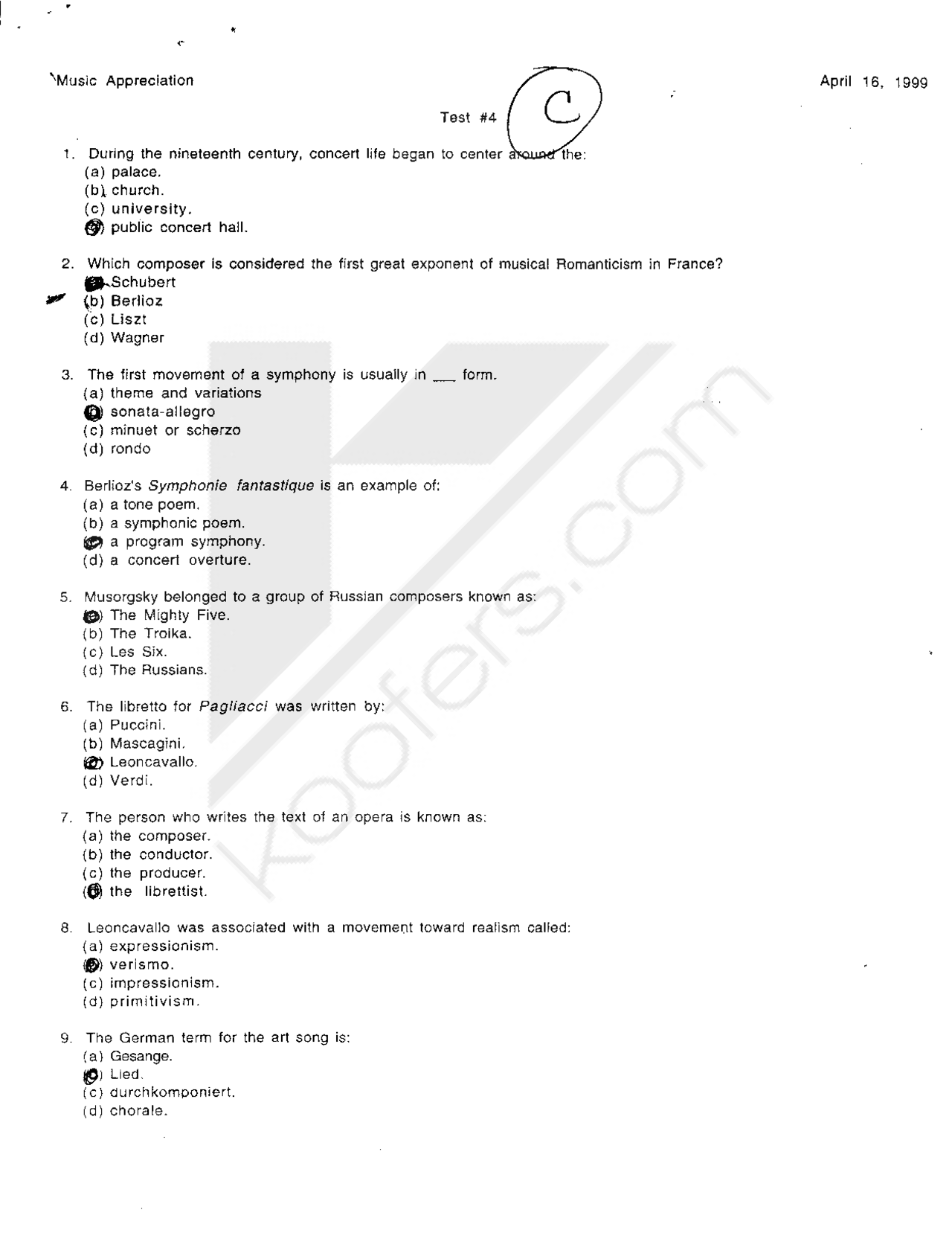 Music Appreciation List Of Exercises Solved Mus 1104 Docsity