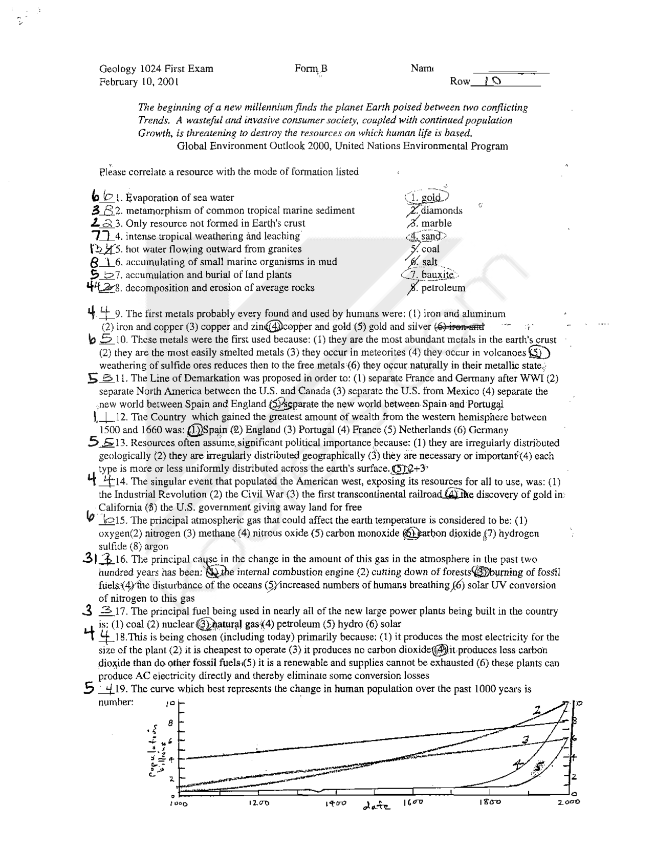 Resources Geology First Exam Form B With Answers Geos 1024 Docsity