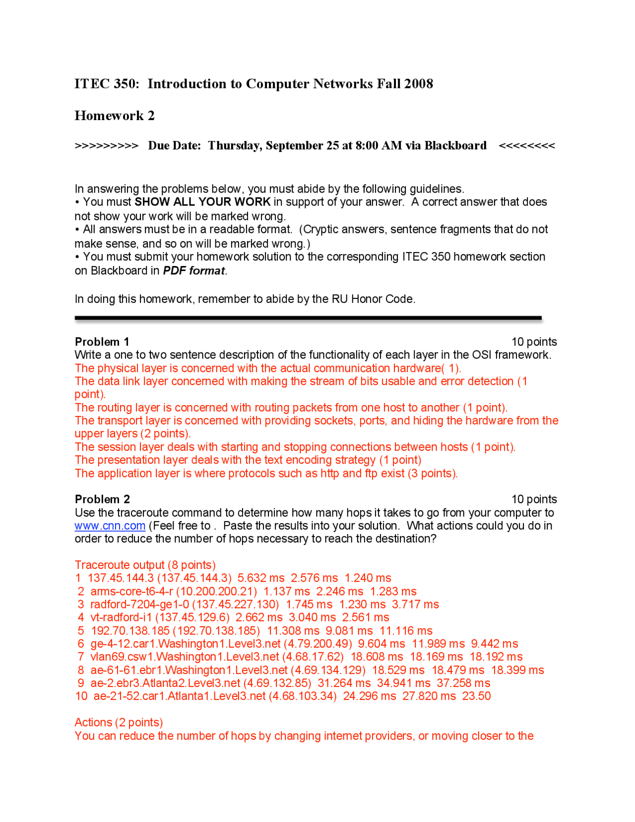 Homework 2 Problems With Solutions Introduction To Computer Networking Itec 350 Docsity