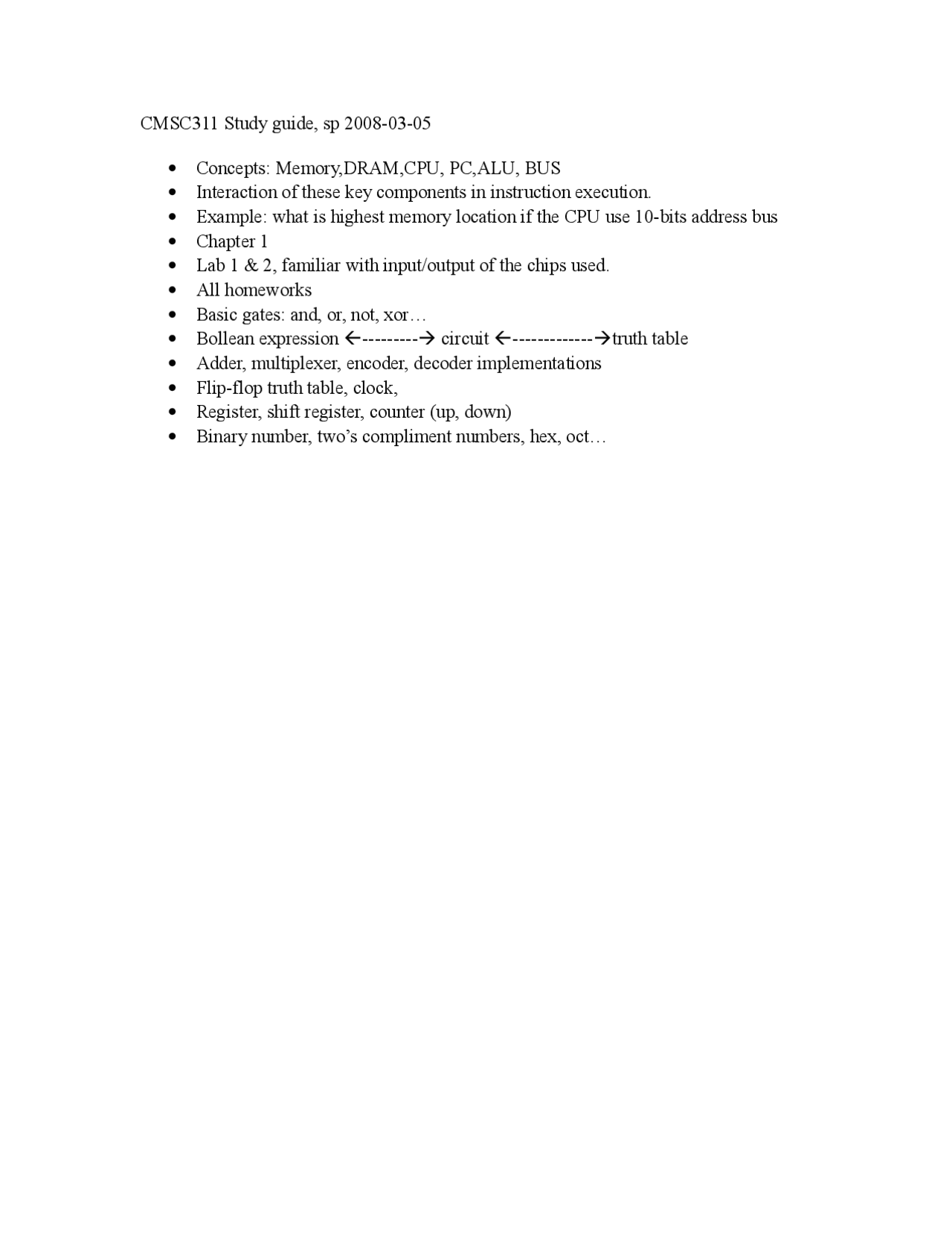 Concepts of Memory, DRAM, CPU, BUS and PC - Study Guide | CMSC 311 - Docsity