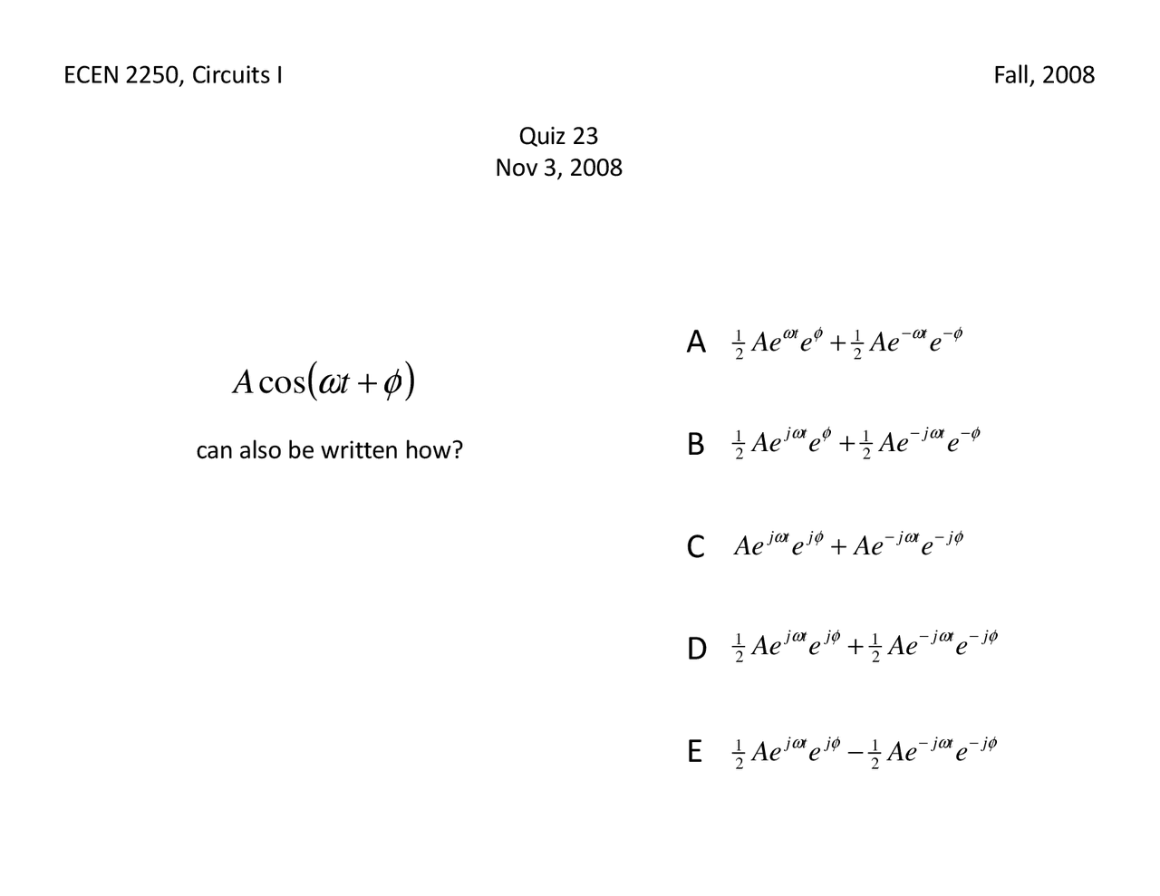 Sample Quiz 23 Introduction To Circuits And Electronics Ecen 2250