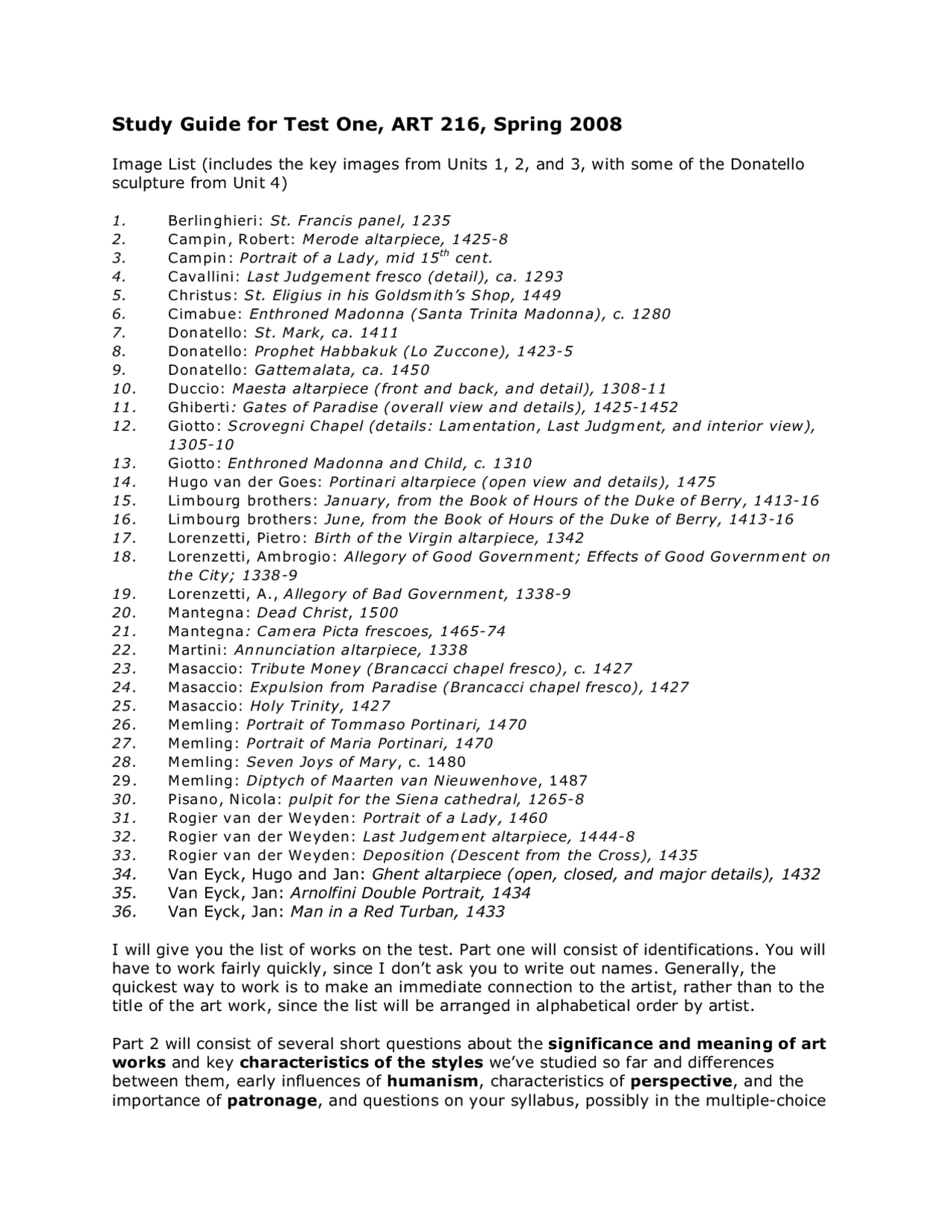 Study Guide for Test One - Art History Survey: Renaissance to ...
