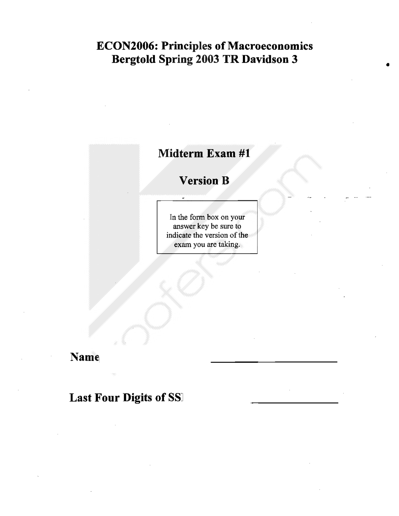 Principles Of Economic Midterm Exam 1 Version B Econ 2006 Docsity