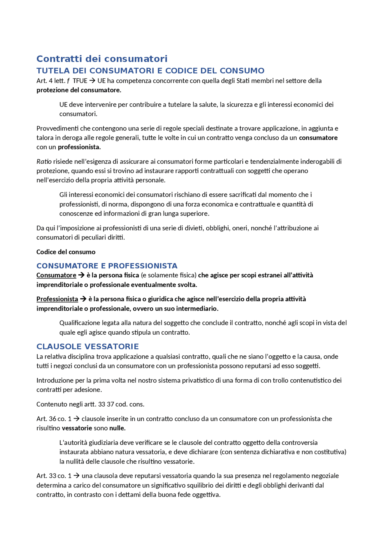Riassunto Contratti Consumatori Trabucchi Docsity