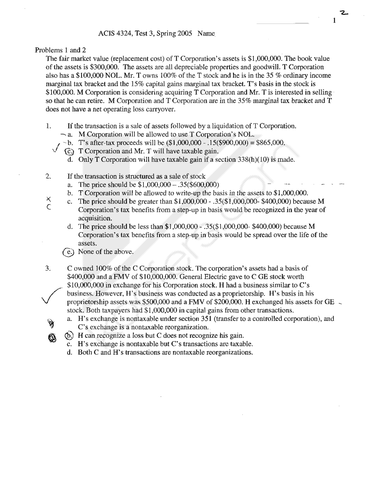 Test 3 Solved | Advanced Income Tax | ACIS 4324 - Docsity