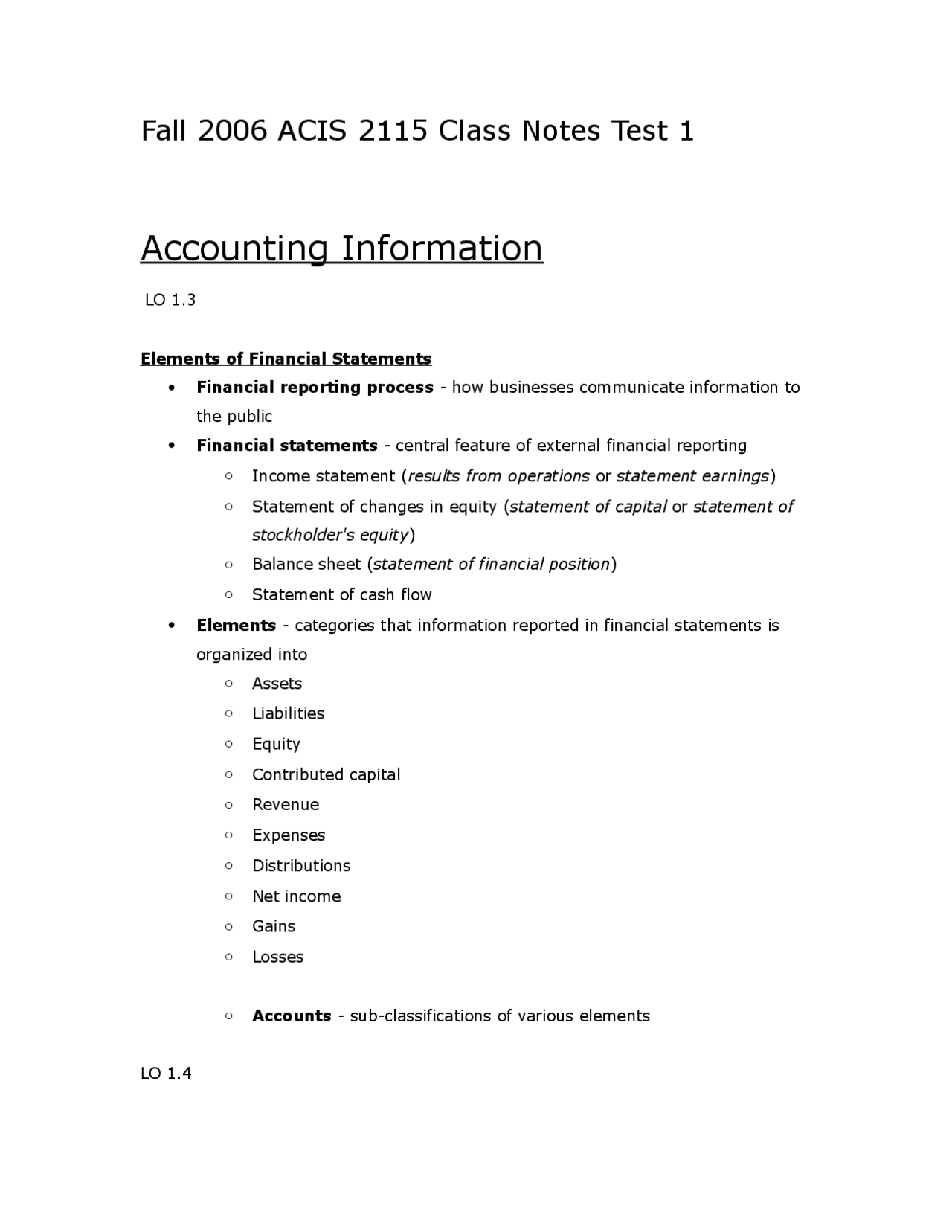 Notes On Accounting Information Principles Of Accounting Acis 2115