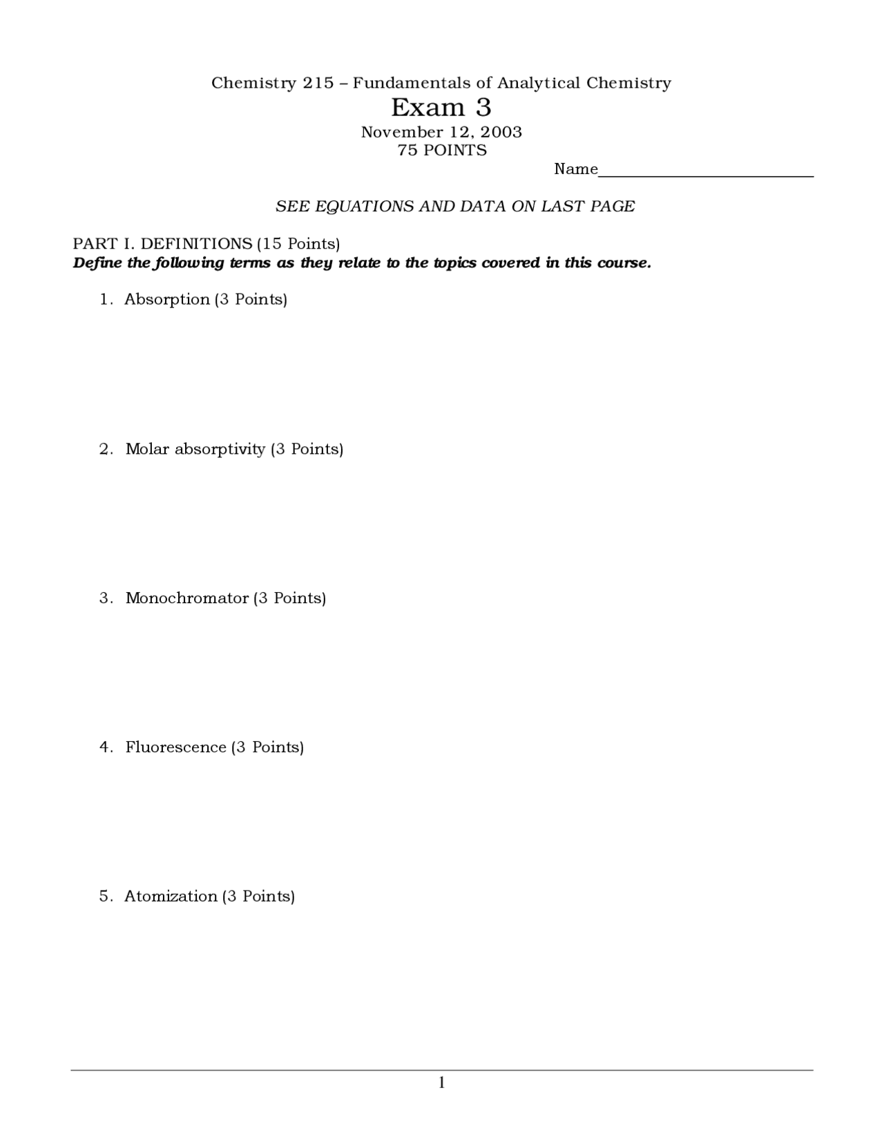 Exam 3 Unsolved Questions Fundamentals Of Analytical Chemistry Che