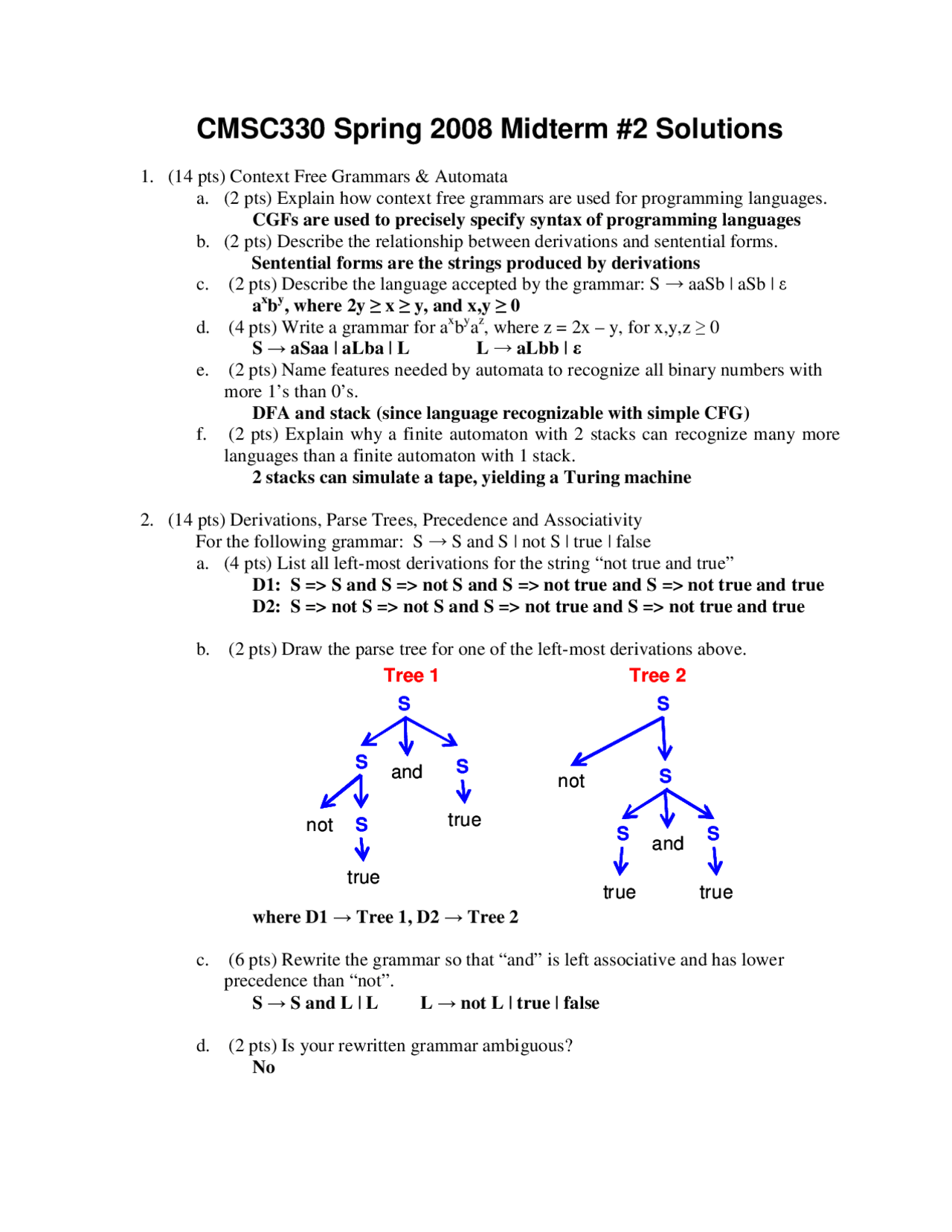 Midterm 2 With Solutions Organization Of Programming Languages Cmsc 330 Docsity