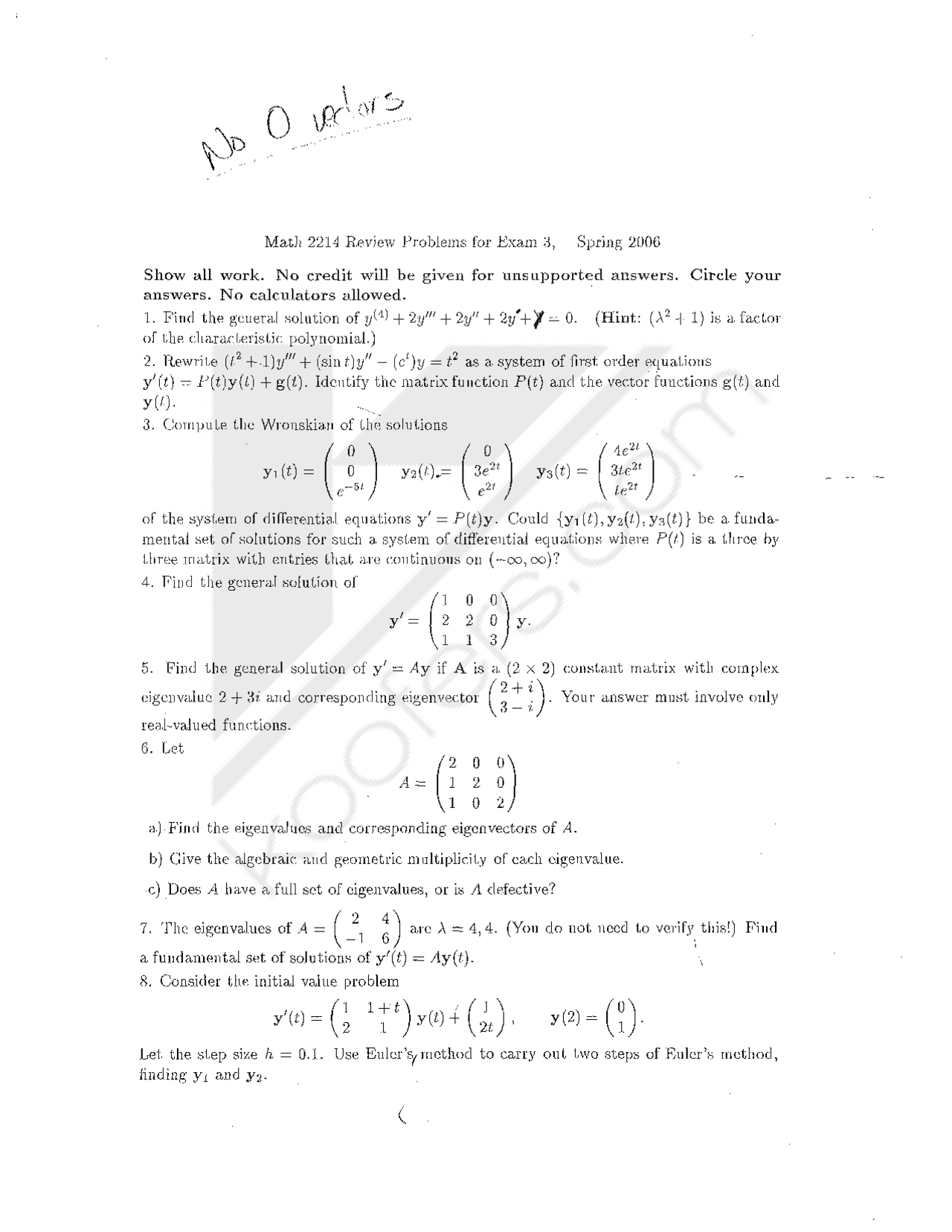 Review Problems For Exam 3 Introduction Of Differential Equation