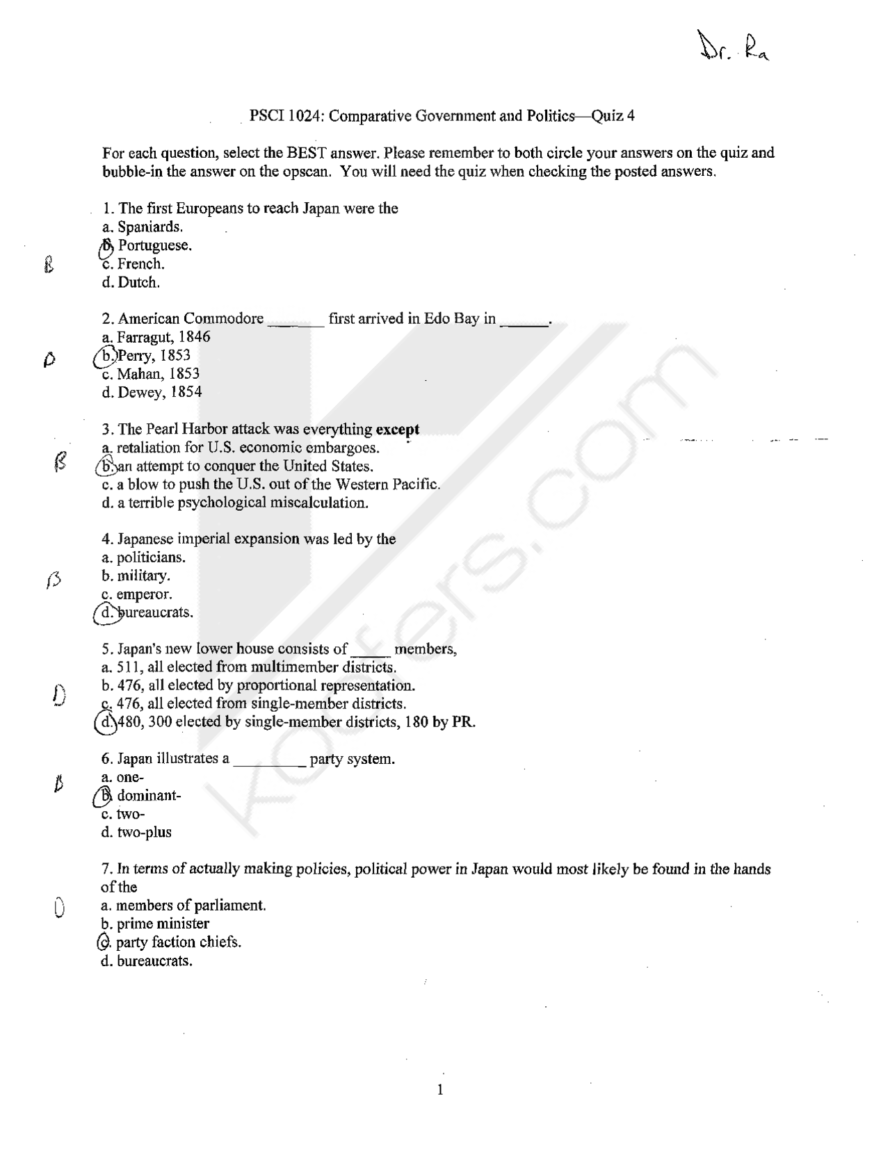 Comparative Government and Politics - Quiz 4 | PSCI 1024 - Docsity