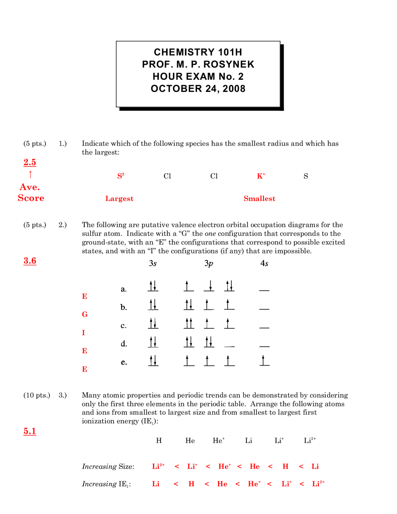 Hour Exam 2 with Solutions | Introduction to Chemistry I | CHEM 101 ...