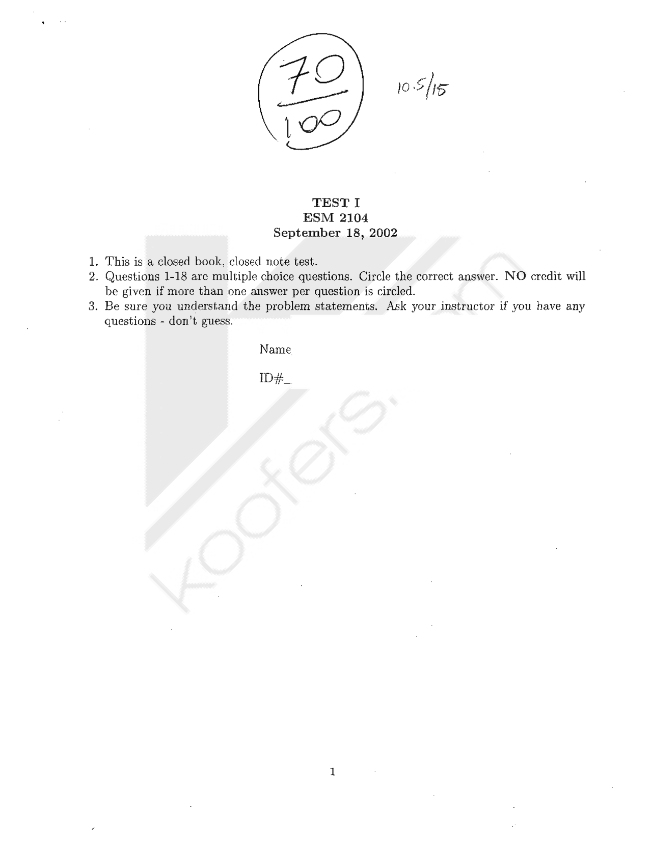 Midterm Exam 1 With Answer Key For Statics Esm 2104 Docsity