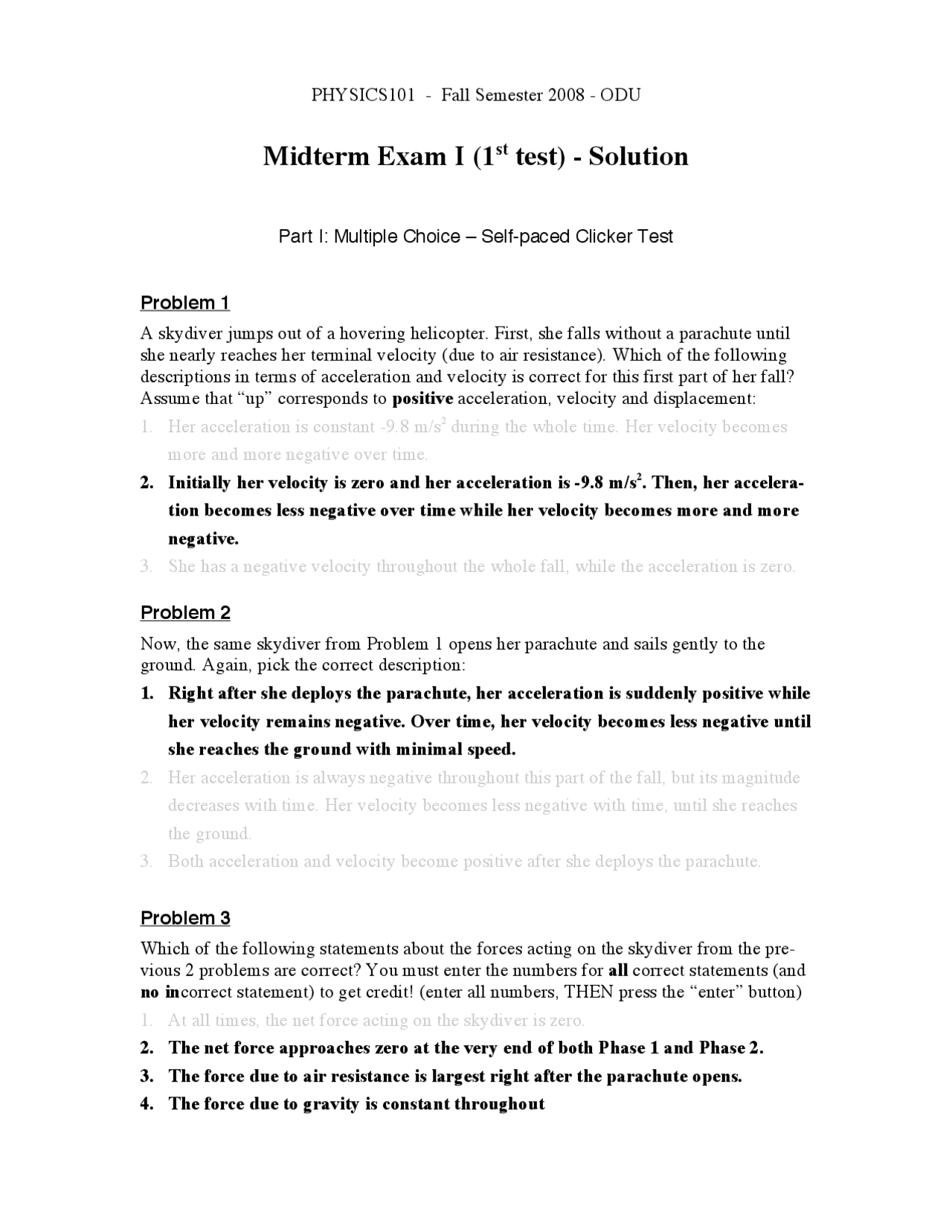 Midterm Exam 1 Solutions Conceptual Physics Phys 101n Exams