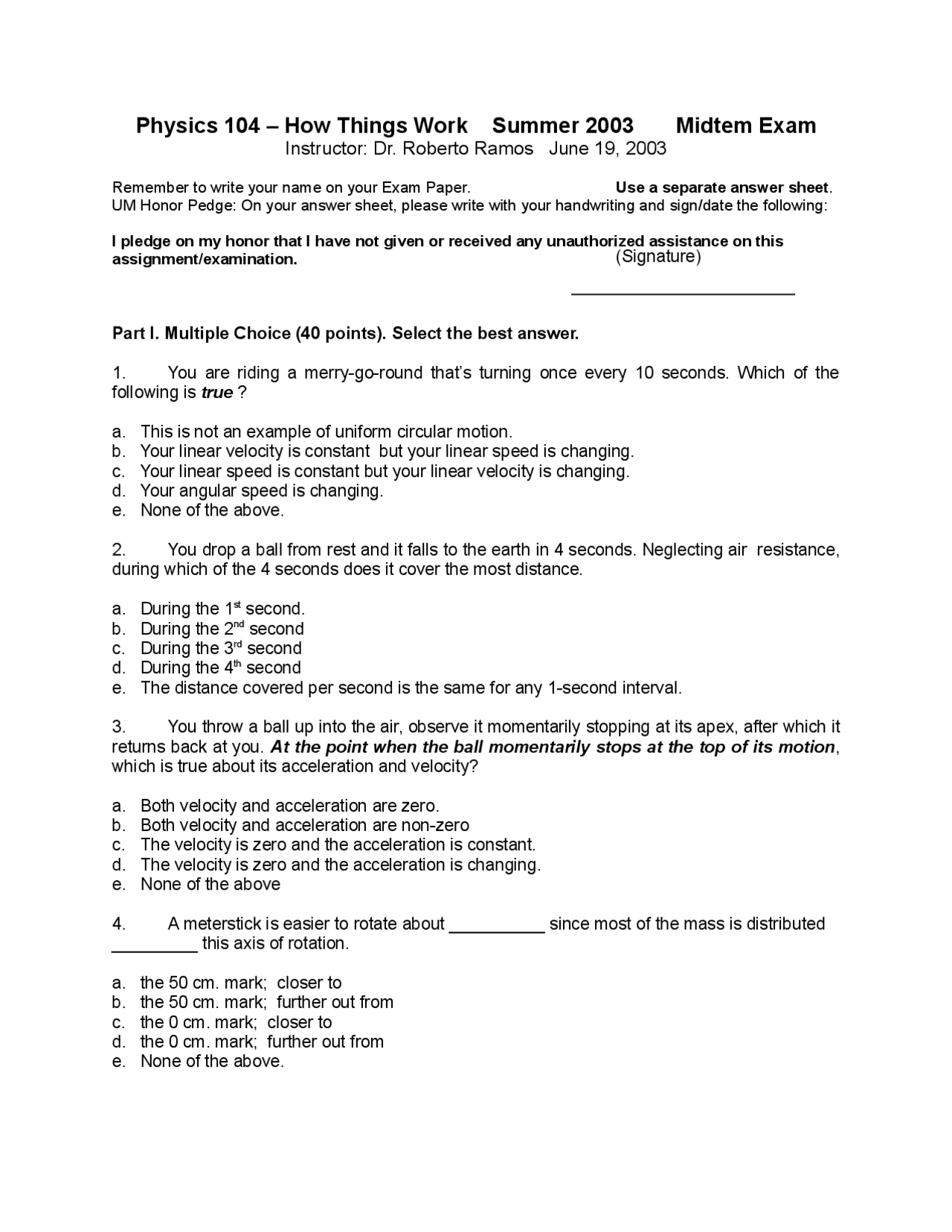 Midterm Exam Questions With Answer How Things Work Science Phys 104
