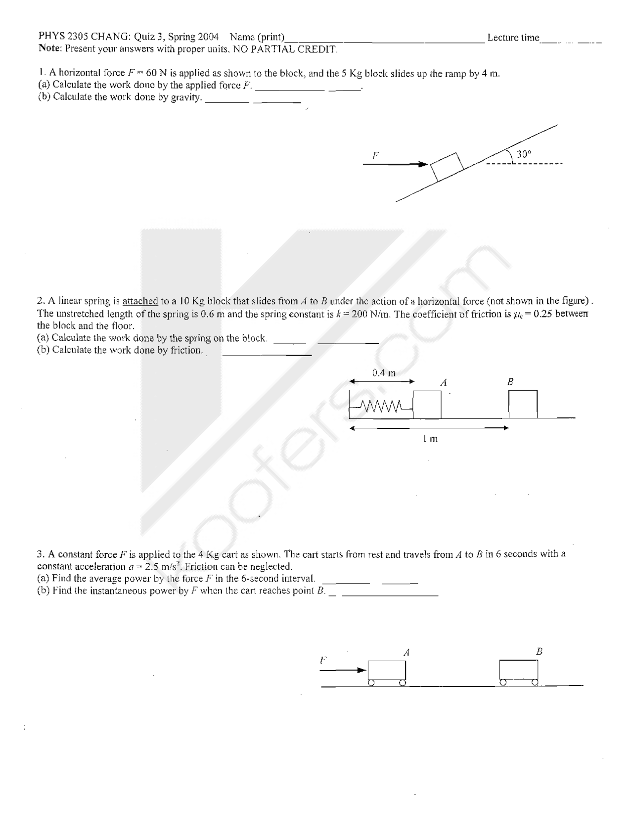 Calculate Work Done By Gravity Applied Force Friction Quiz Phys