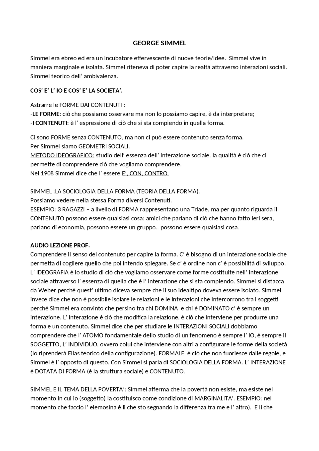 Georg Simmel Contenuti Docsity