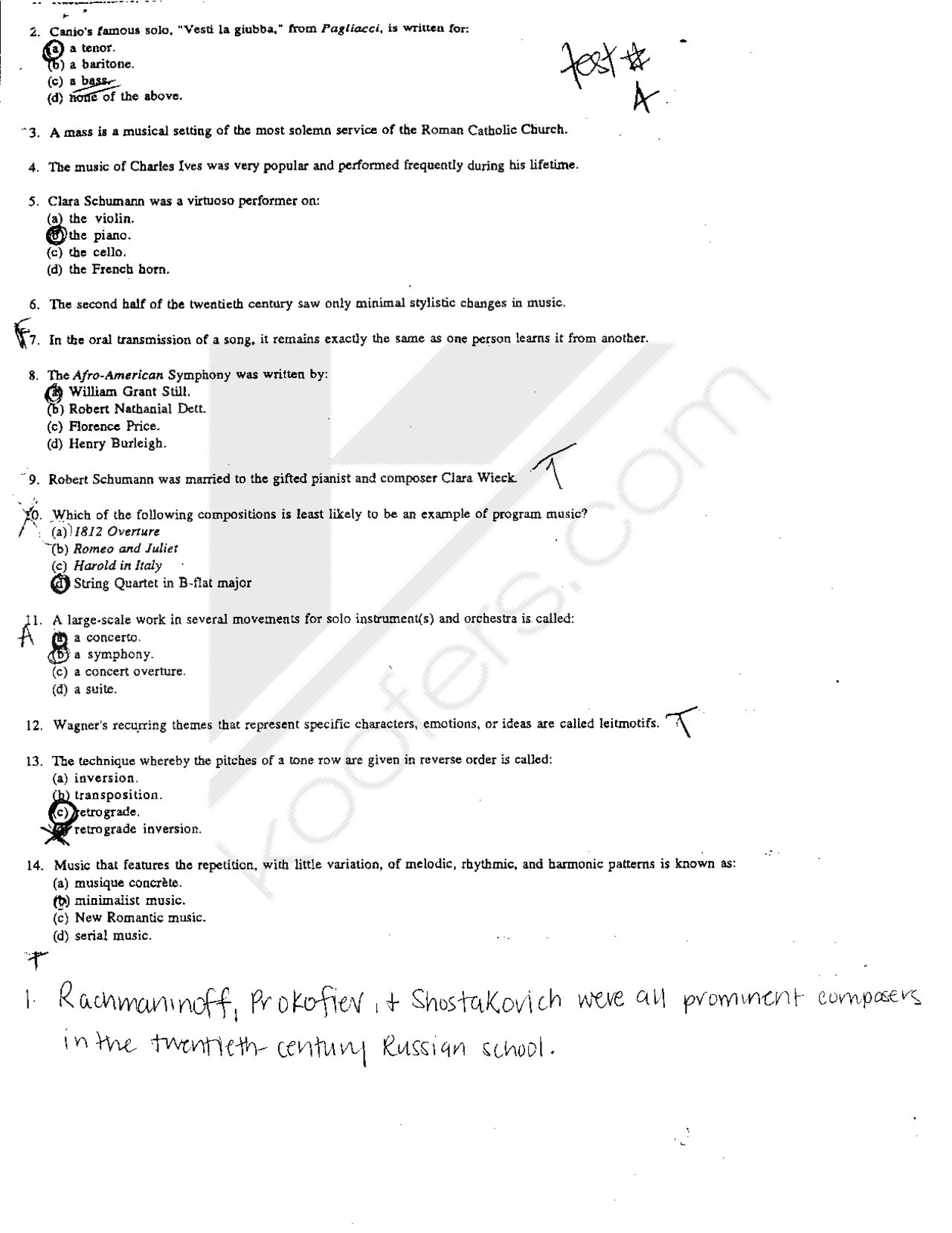 Mcqs With Answer For Test 4 Music Appreciation Mus 1104 Docsity