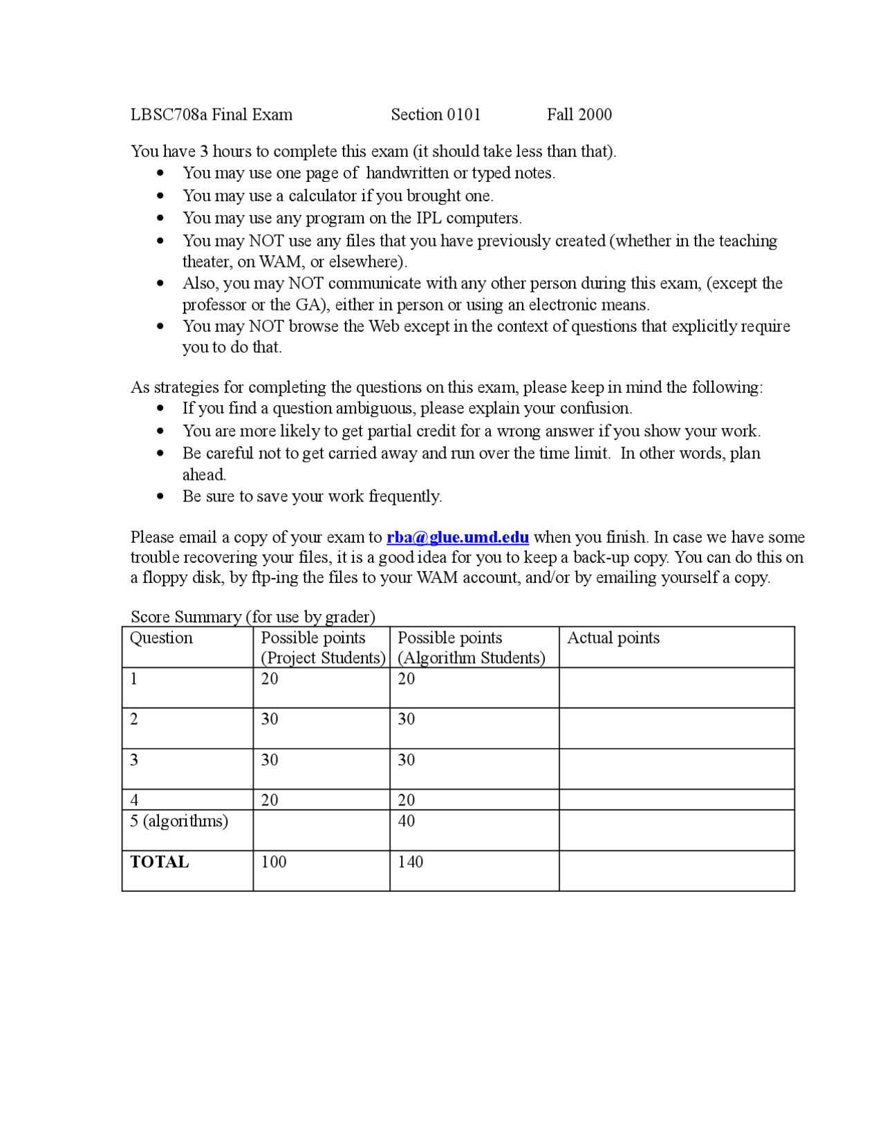5 Questions On Algorithms Final Examination Lbsc 708 Docsity