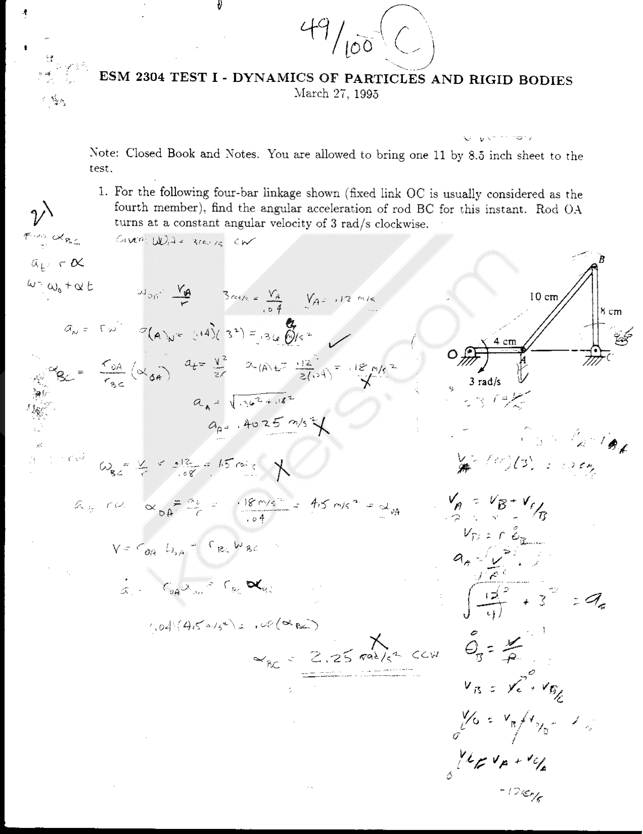 Test 1 Dynamics Of Particles And Rigid Bodies Esm 2304 Docsity