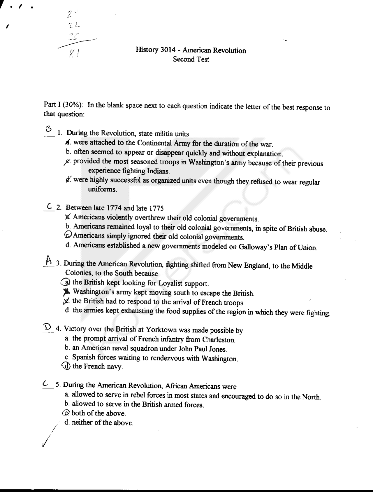 Second Test Resolution American Revolution Hist 3014 Docsity
