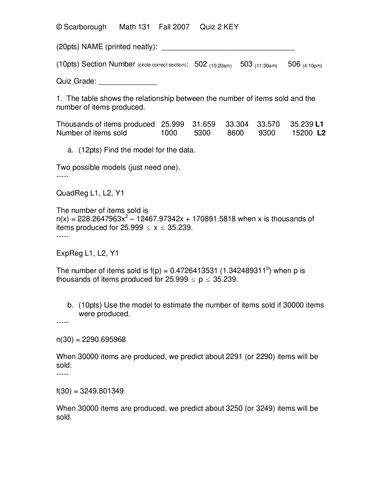Solutions For Quiz 2 Mathematical Concepts Calculus Math 131 Docsity