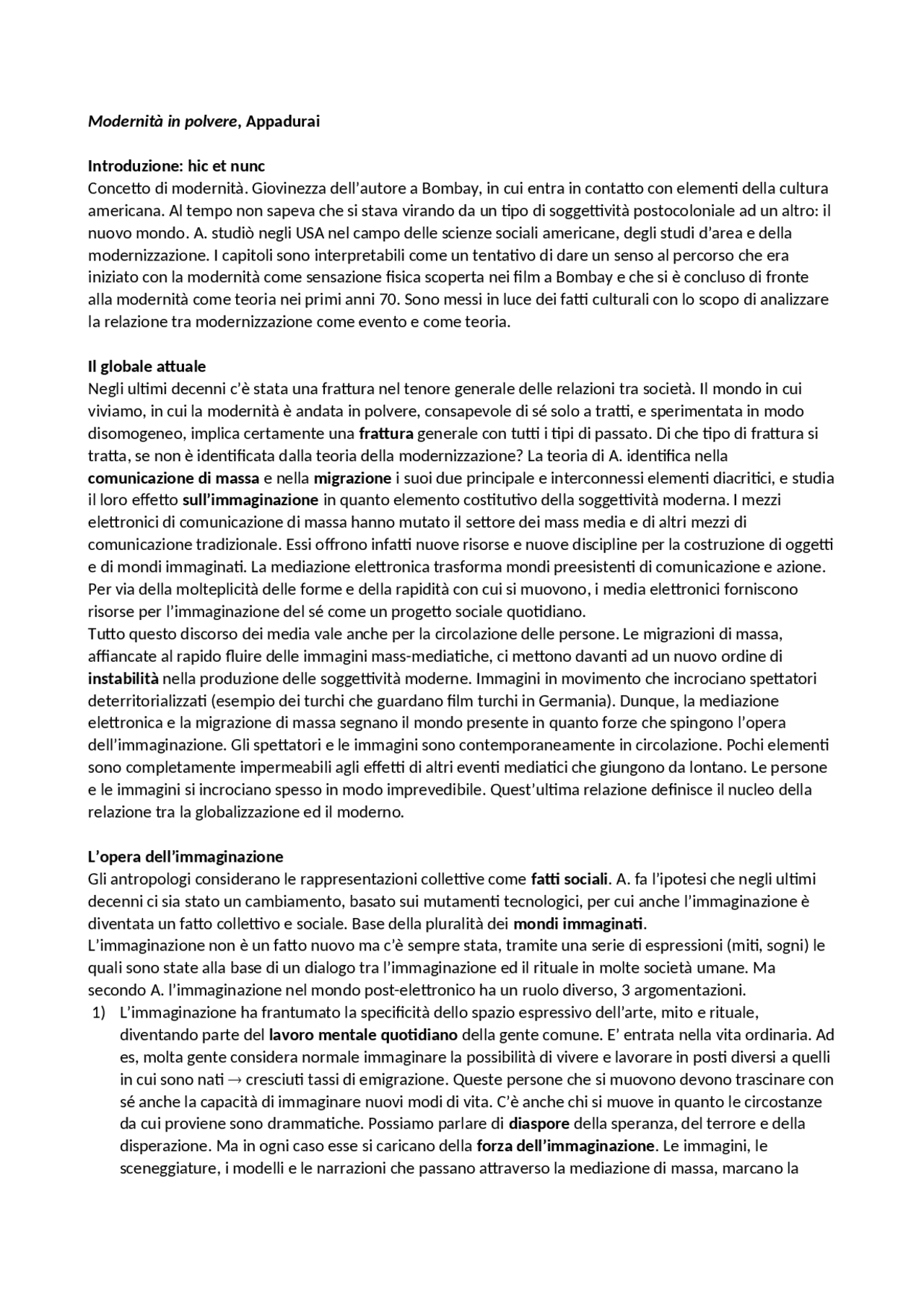 Modernità In Polvere A Appadurai Docsity
