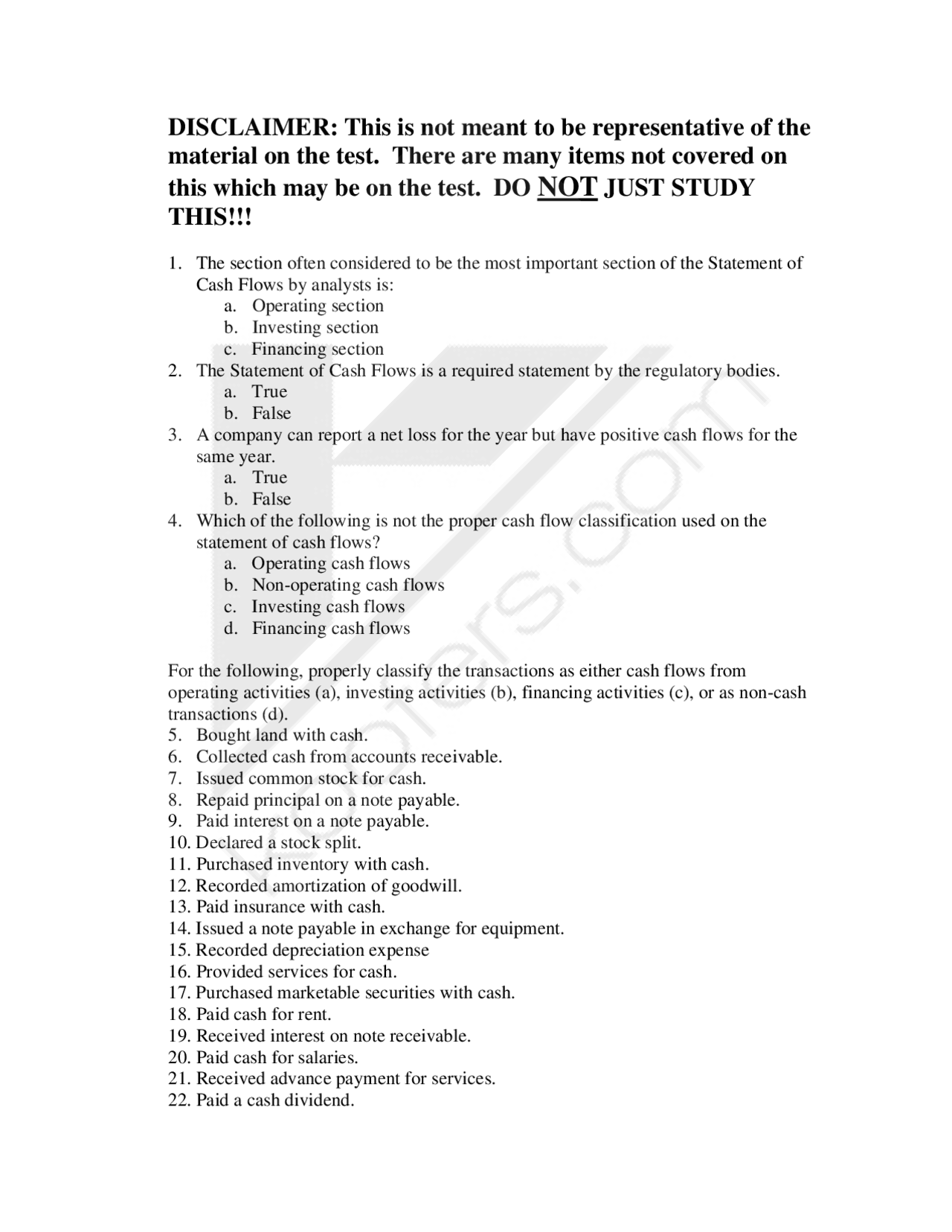 Practice Questions For Final - Principles of Accounting | ACIS 2115 ...