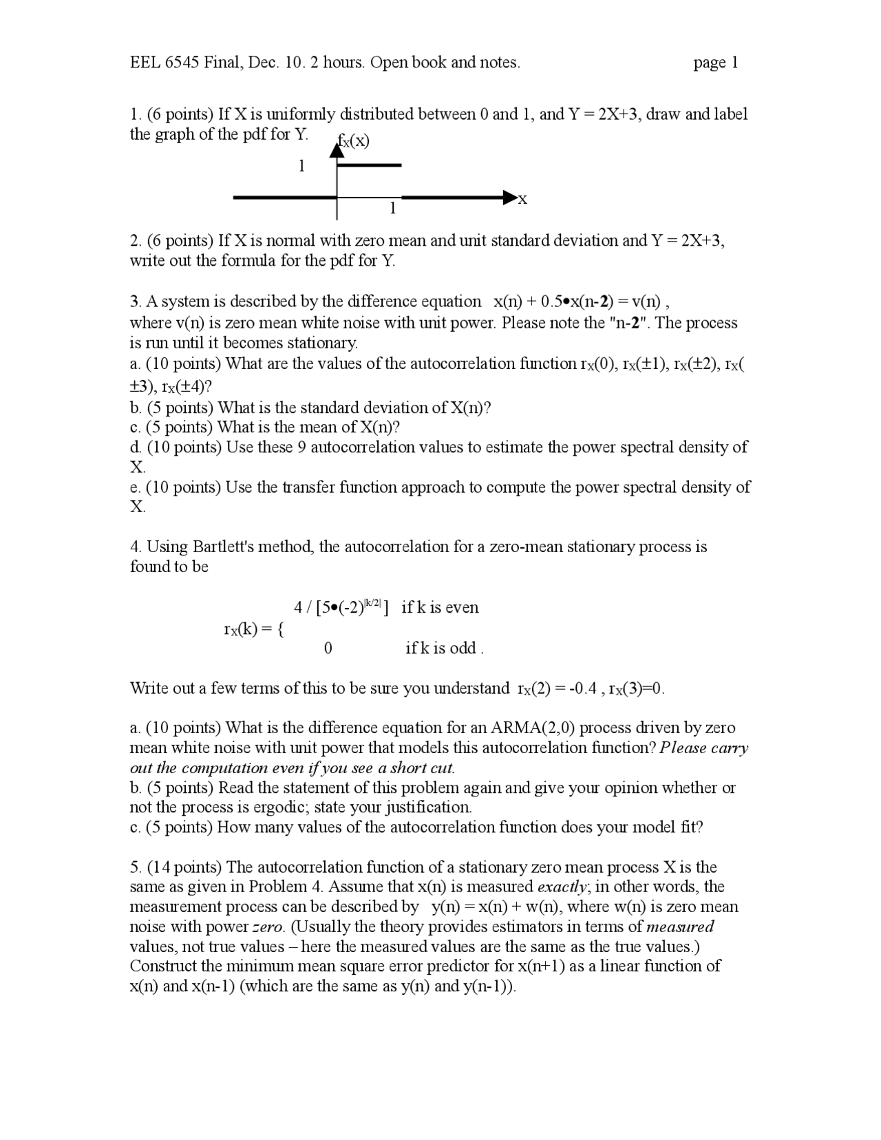 Exam Practice Questions For Random Process In Electrical Engineering