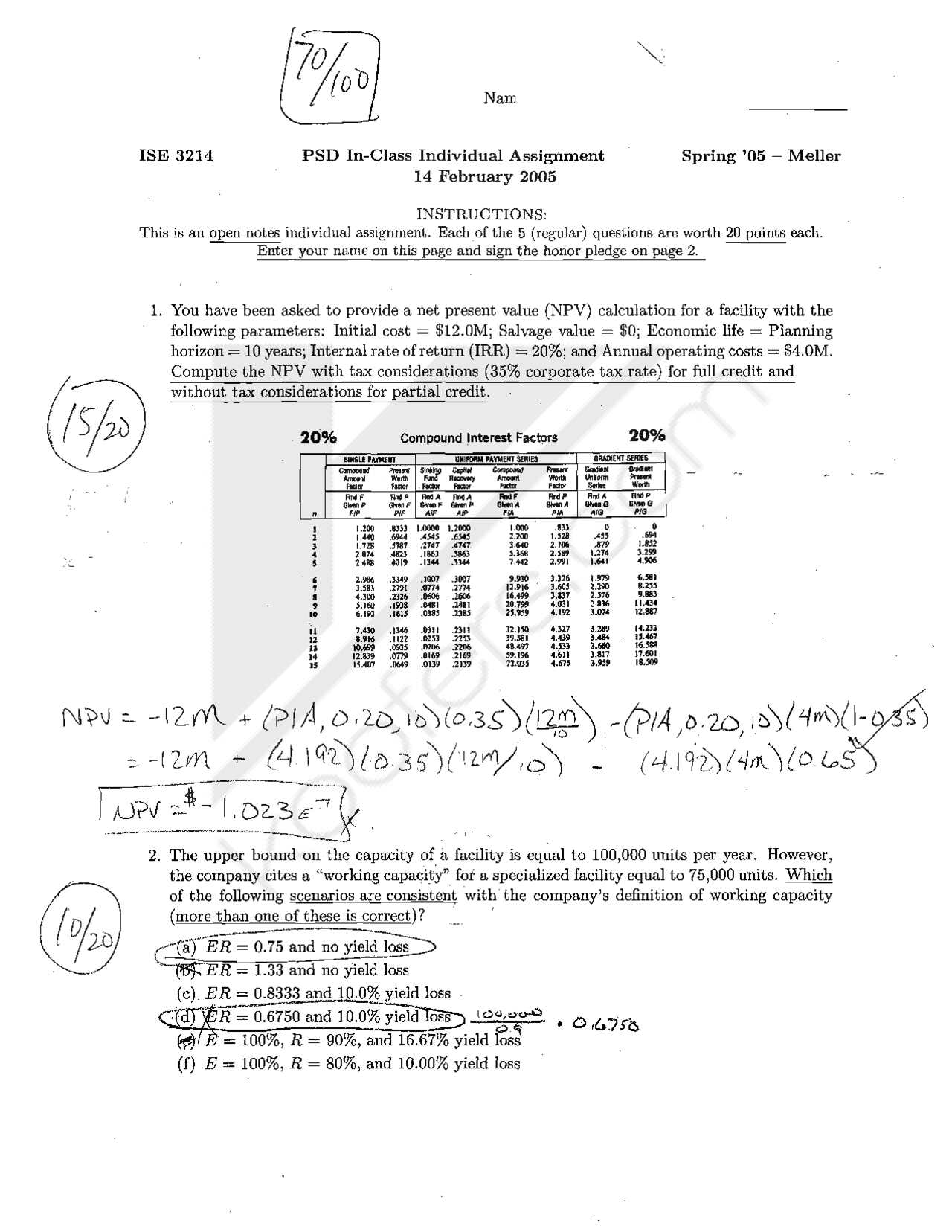 PSD In-Class Individual Assignment - Solution | ISE 3214 - Docsity