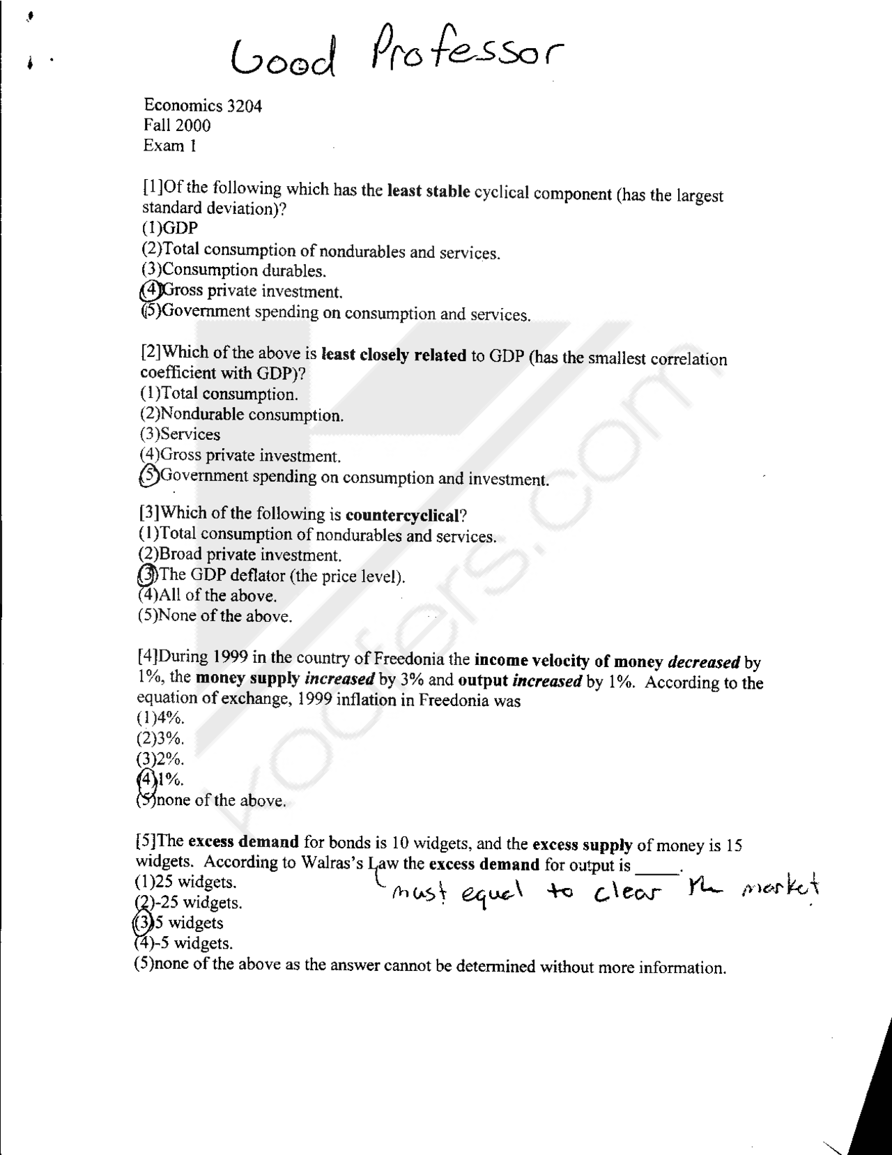 Past Exam 1 With Answer Key Macroeconomic Theory Econ 3204 Docsity