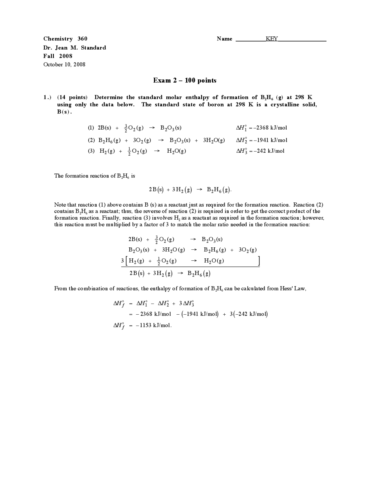 7 Questions With Solution Physical Chemistry I Exam 2 Fall 2008