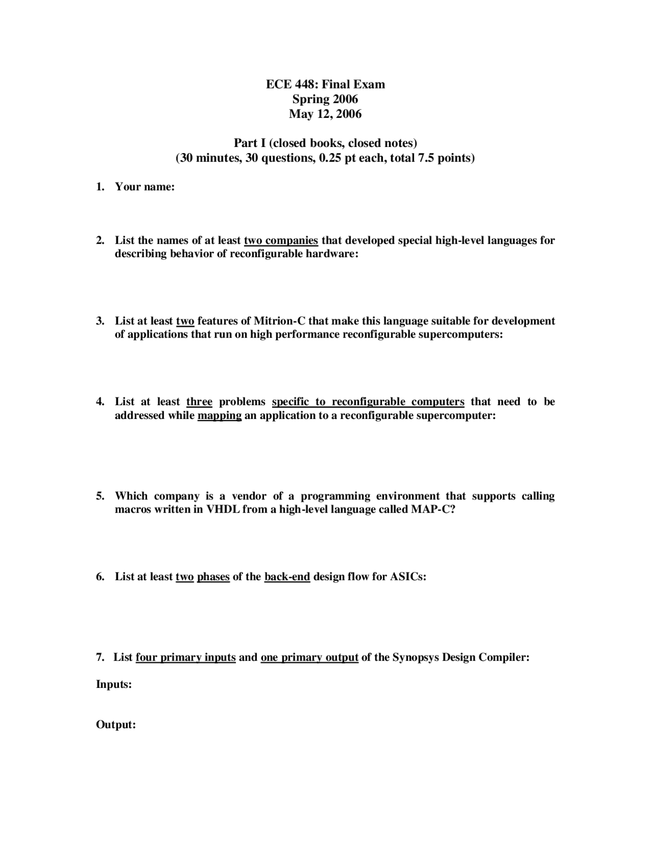 30 Questions Final Exam Artificial Intelligence Ece 448 Docsity