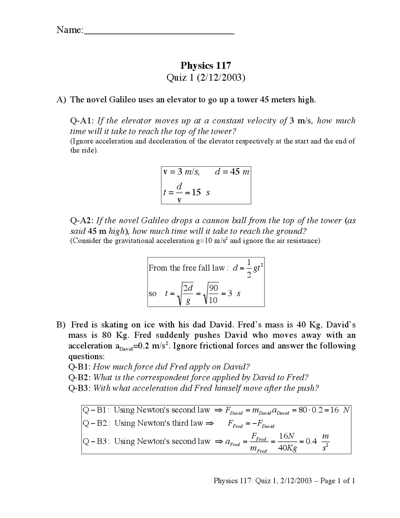 Physics Quiz 1: Questions & Answers on Physics 117, incl. Gravity & Newton's Laws | Quizzes ...