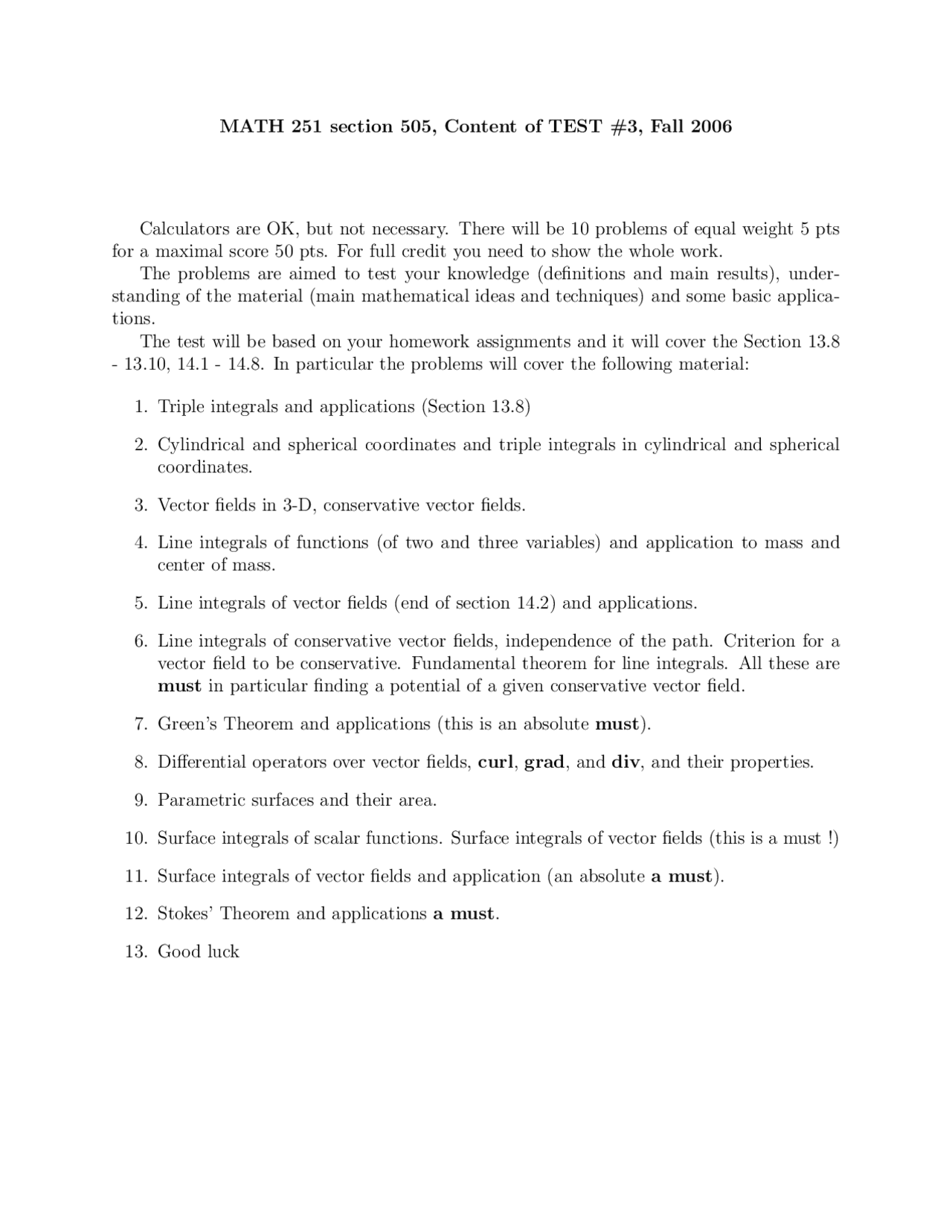 Test 3 Content Engineering Mathematics Iii Math 251 Docsity
