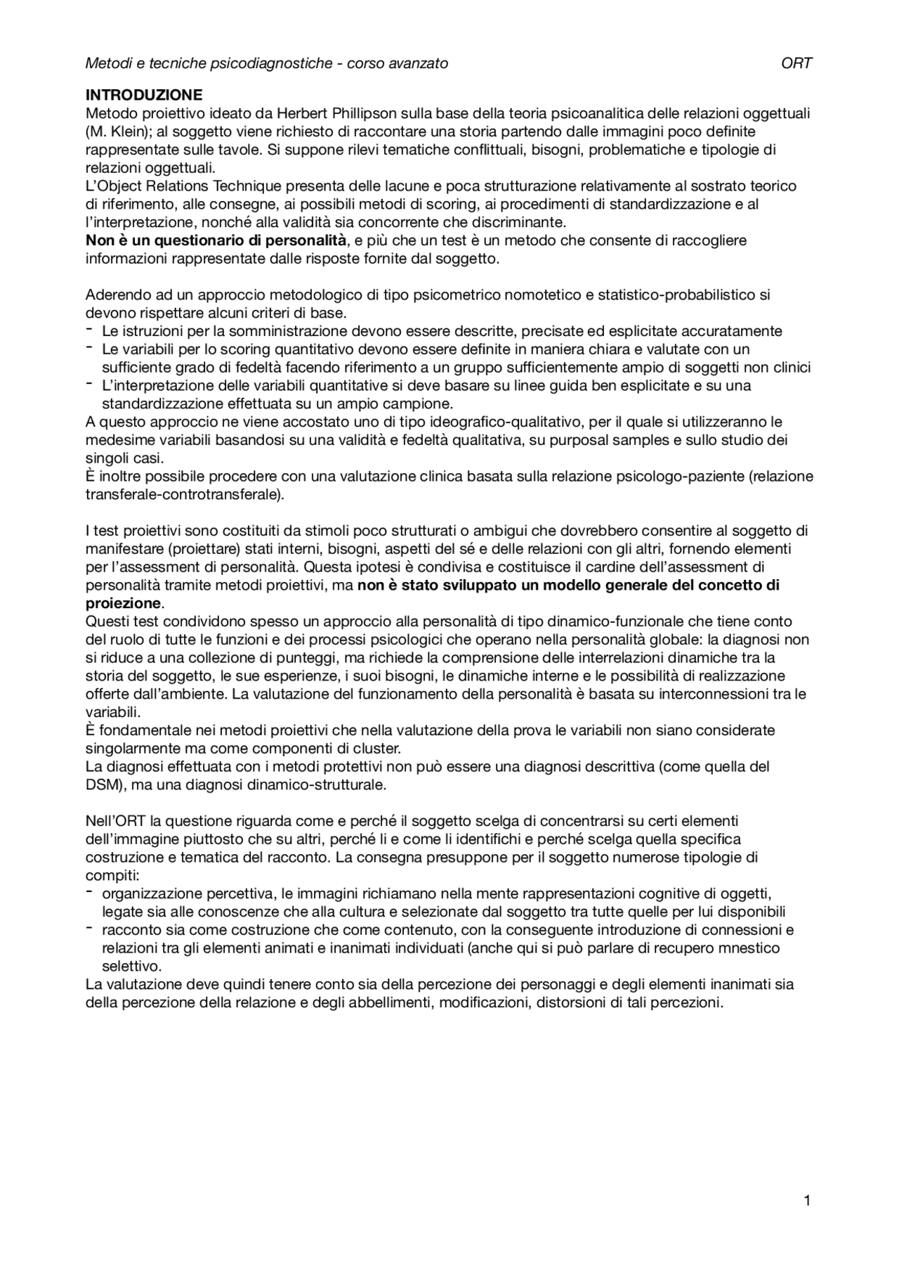 Manuale Ort Metodi E Tecniche Psicodiagnostiche Docsity