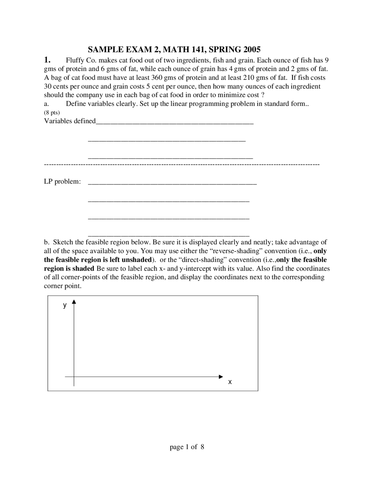 Solutions To Sample Exam 2 Honor Business Mathematic I Math 141