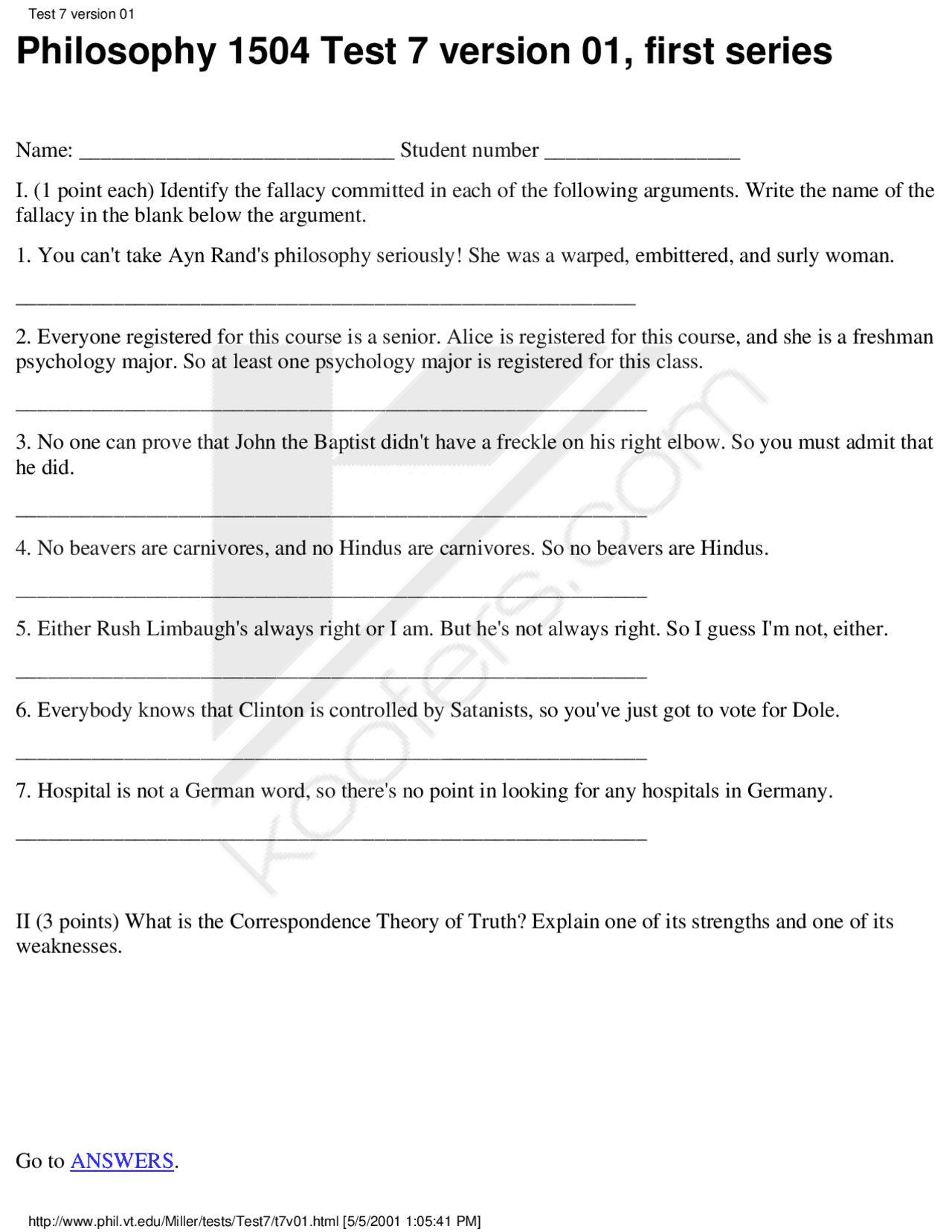 7 Questions For Exam 7 Language And Logic Phil 1504 Docsity