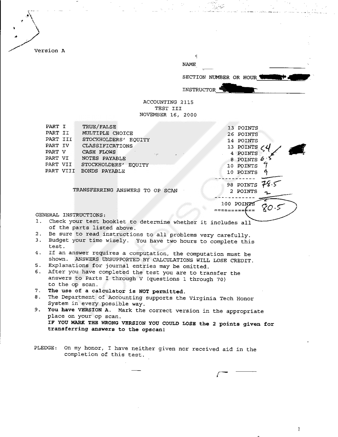 Test III Practice Problems on Principles of Accounting | ACIS 2115 ...