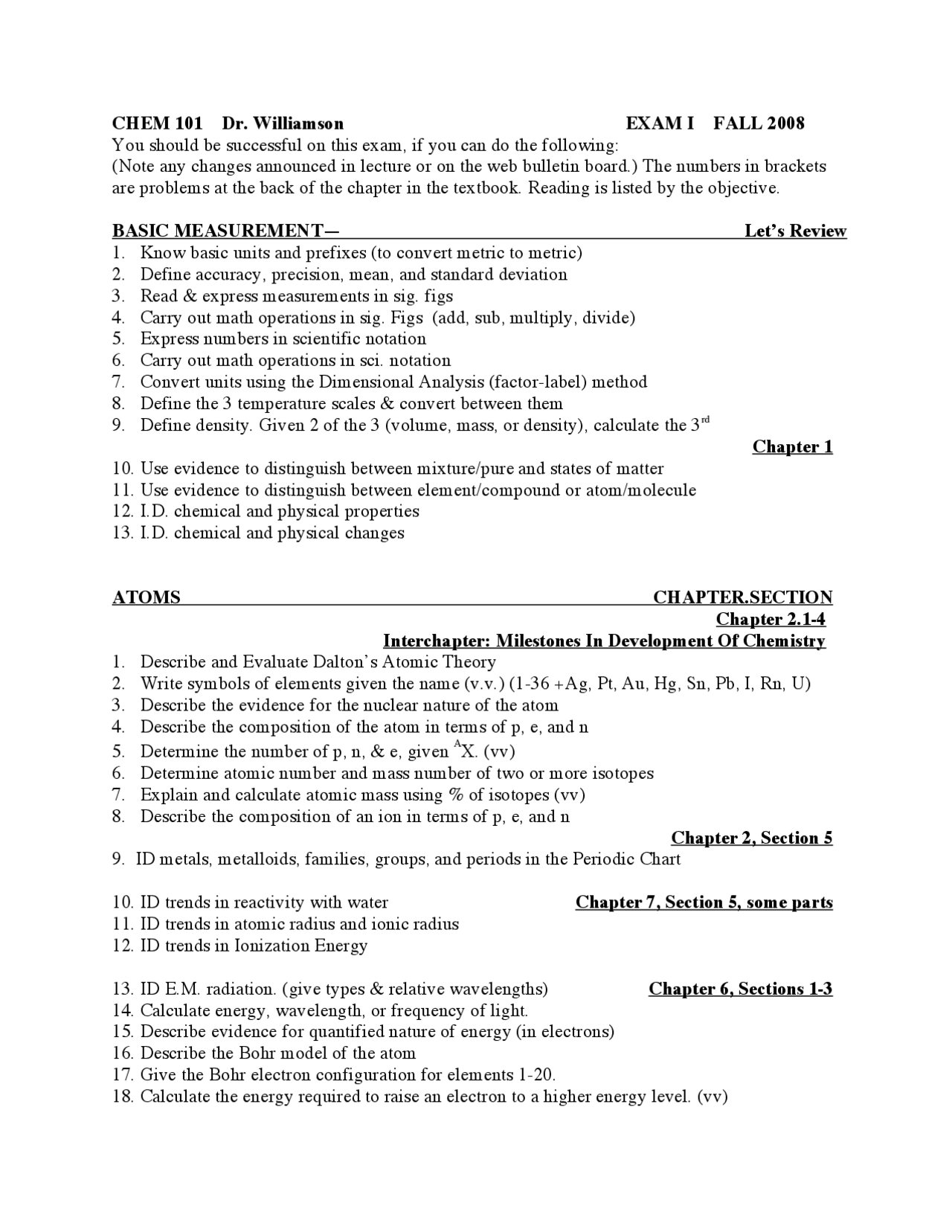 Exam 1, Basic Measurement - Fundamentals of Chemistry I | CHEM 101 ...