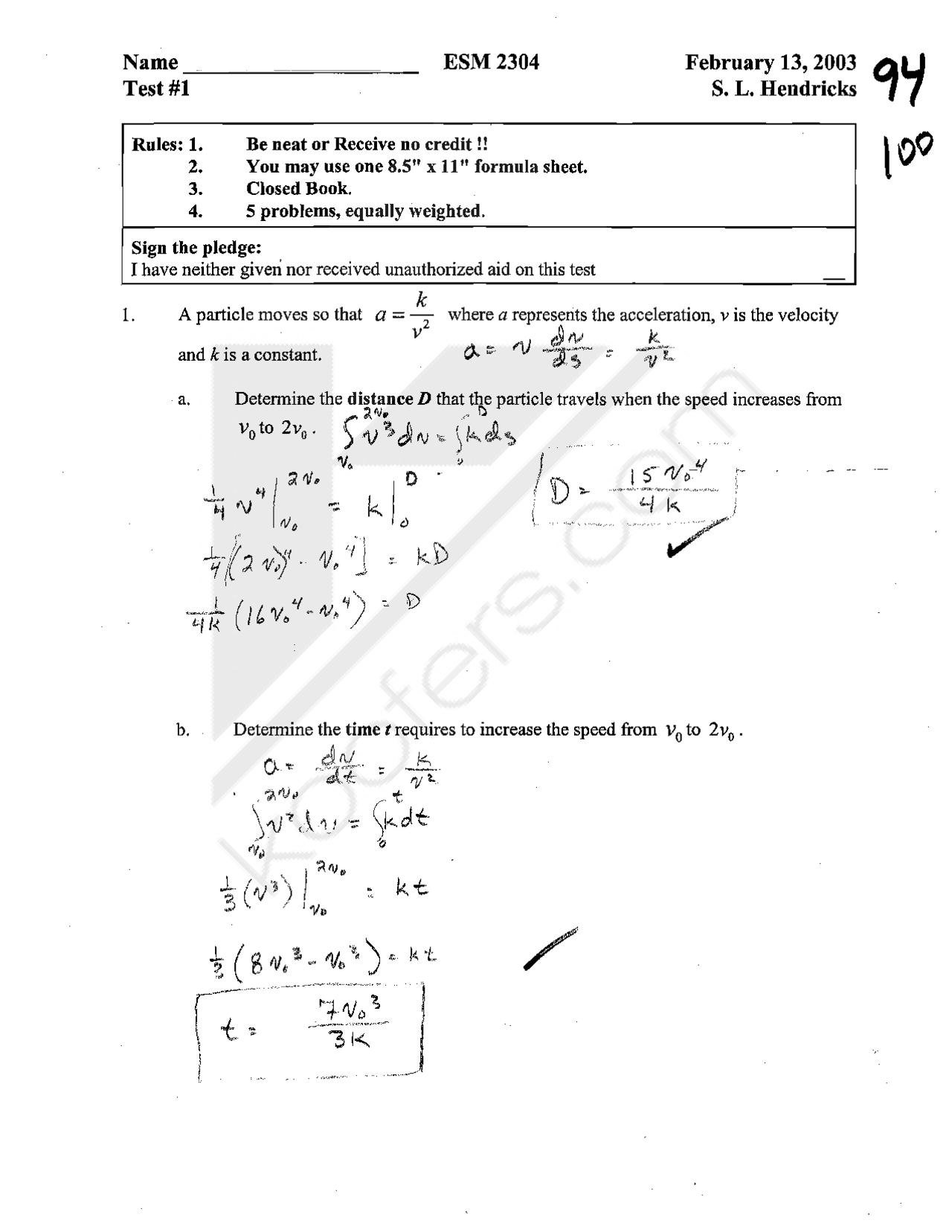 5 problems about Dynamics with handwritten solutions | ESM 2304 | Exams ...