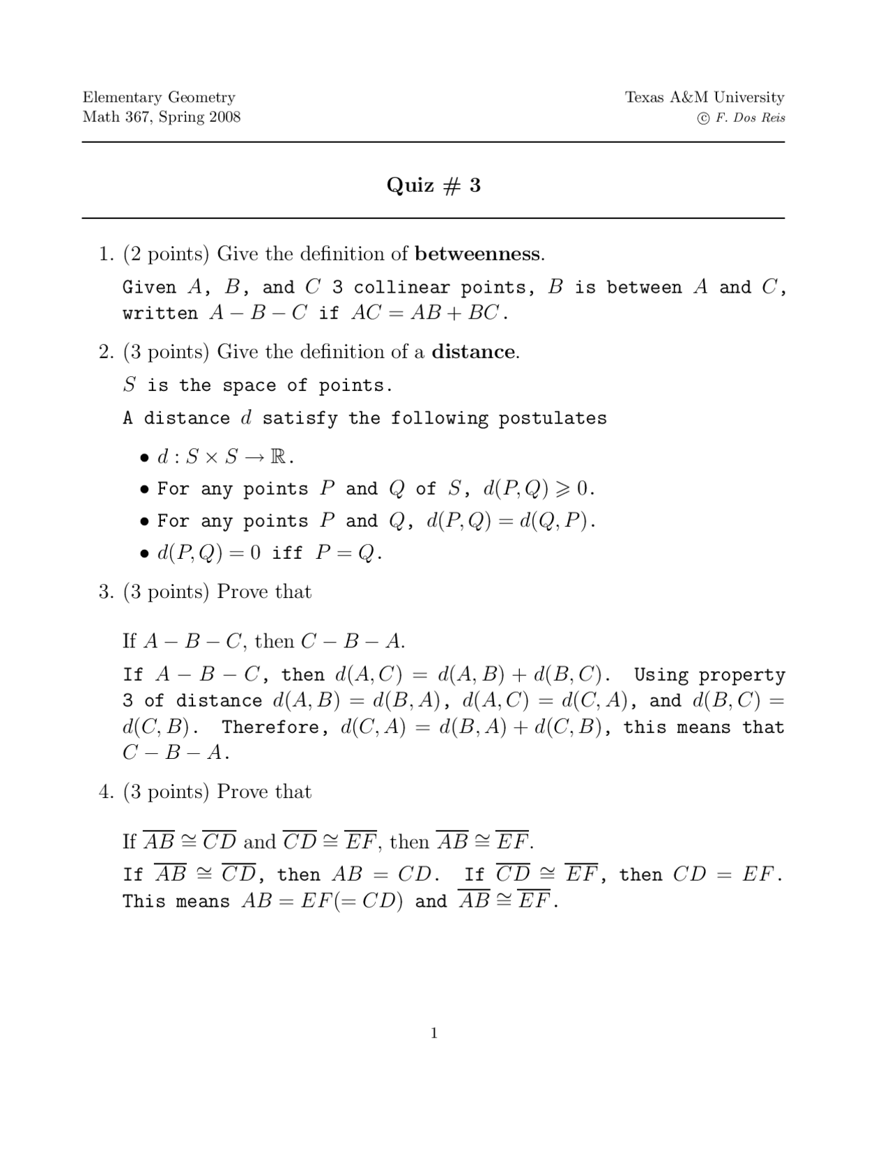 4 Questions With Solutions For Quiz 3 Basic Concepts Of Geometry