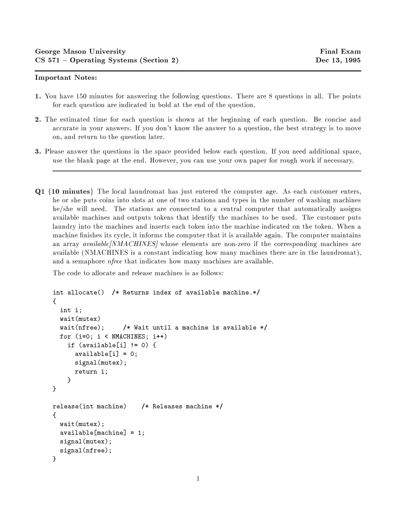 8 Questions Of Operating Systems Final Exam Cs 571 Exams Operating Systems Docsity