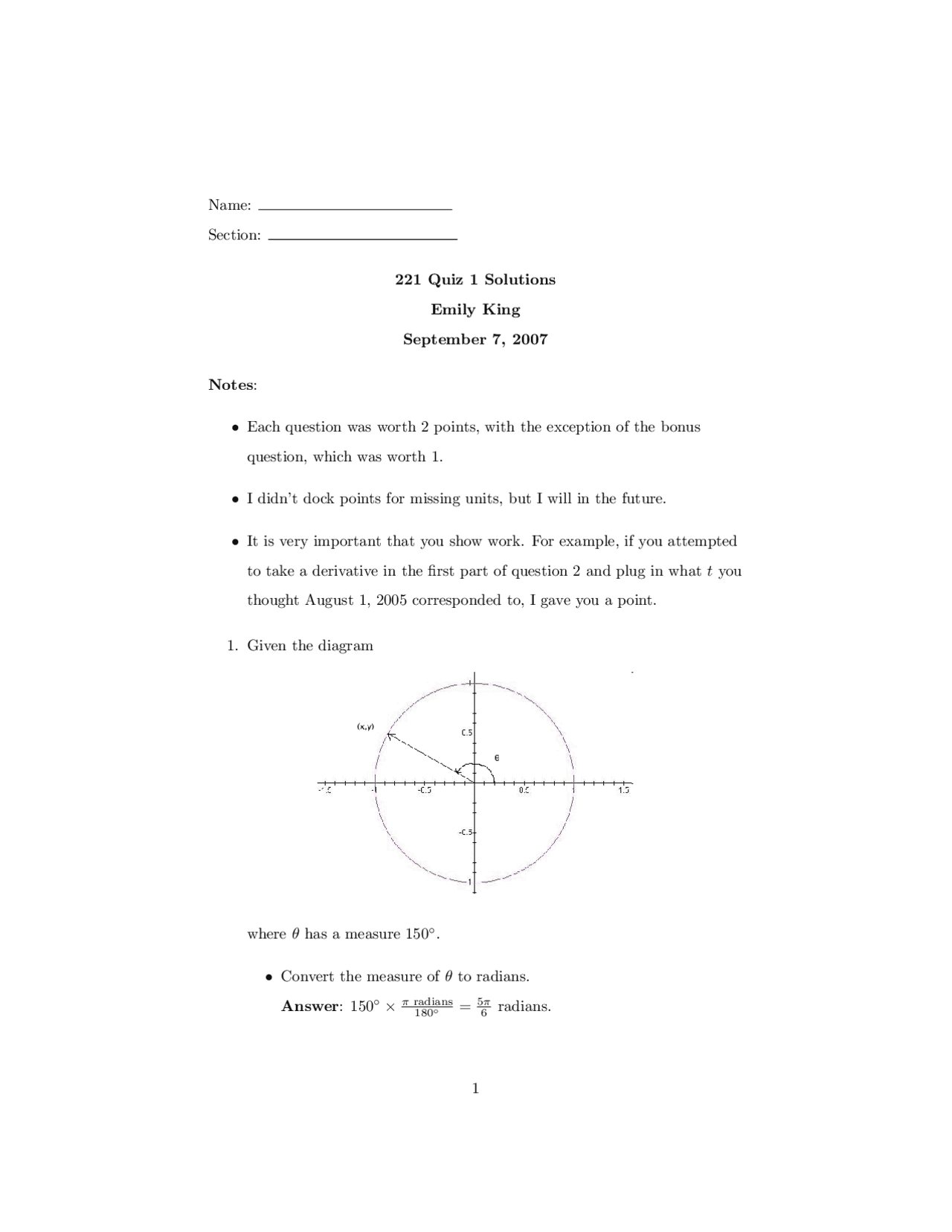 Solved Quiz 1 Elementary Calculus Ii Math 221 Docsity