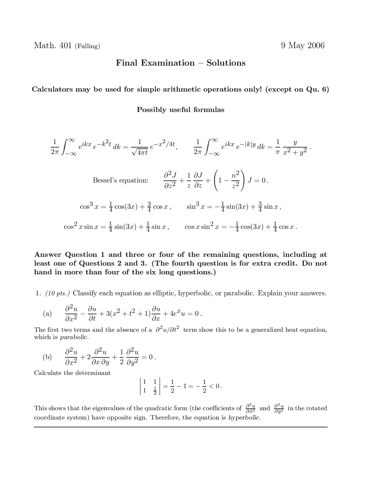 Final Exam With Resolutions Advanced Engineering Mathematics Math