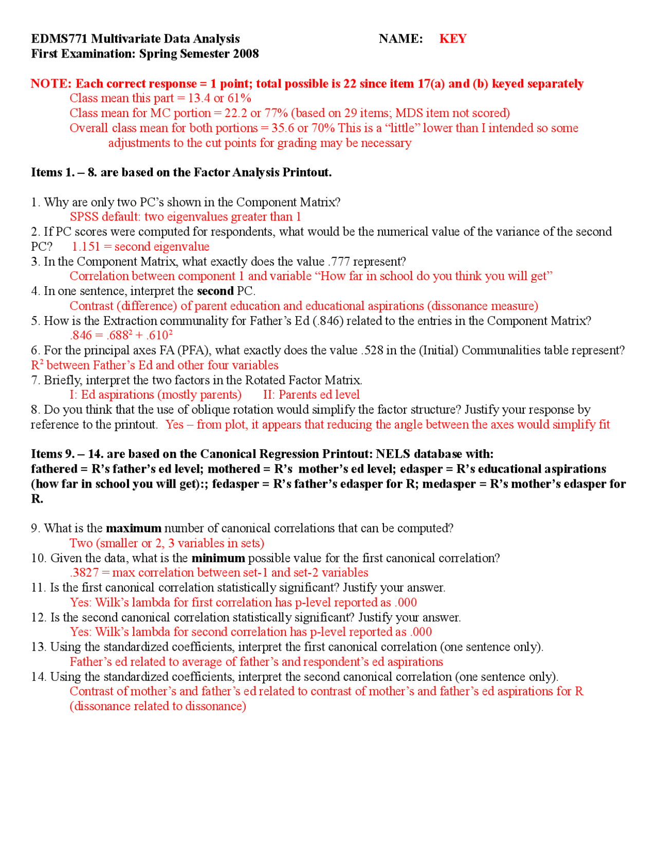 Multivariable Calculus Answers Key Exam 1 Edms 771 Docsity