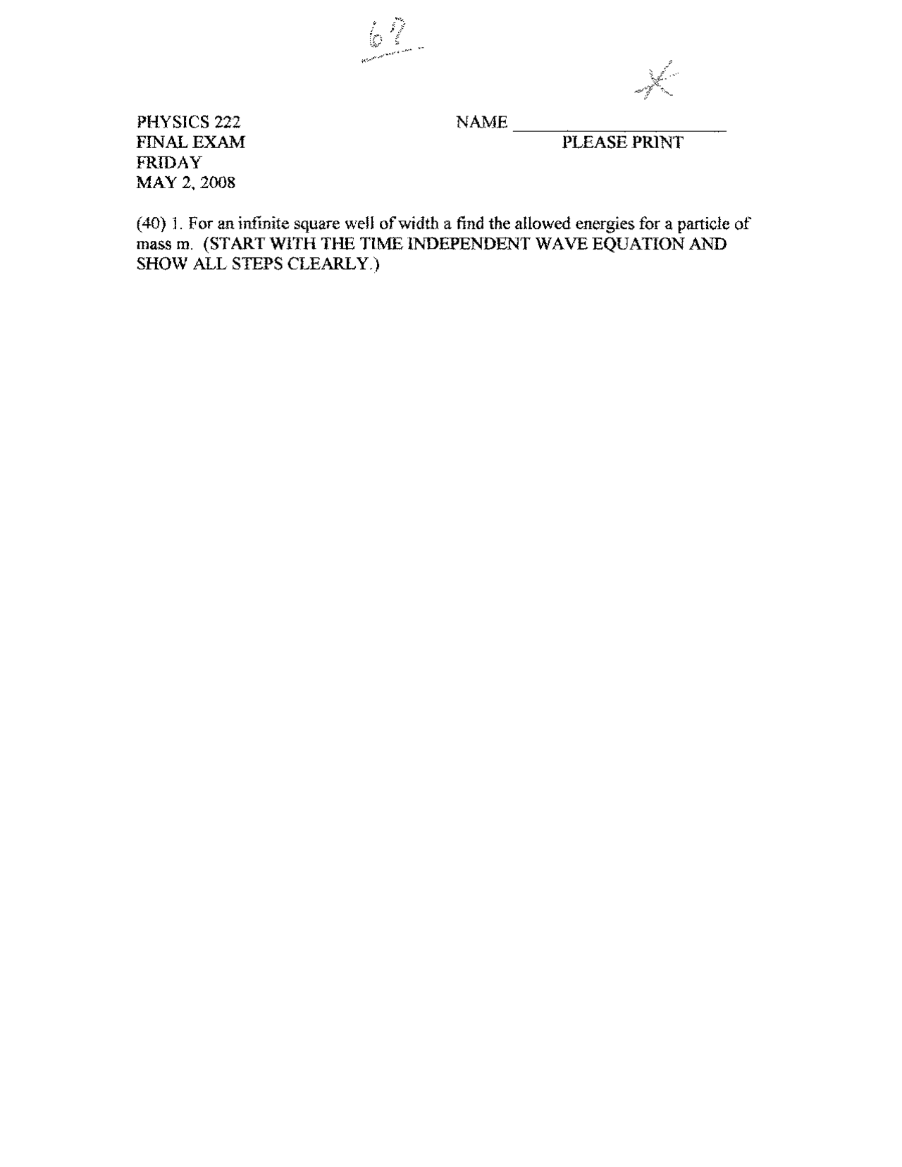 Exam 1 Solved Problems Of Modern Physics For Engineering Phys 222
