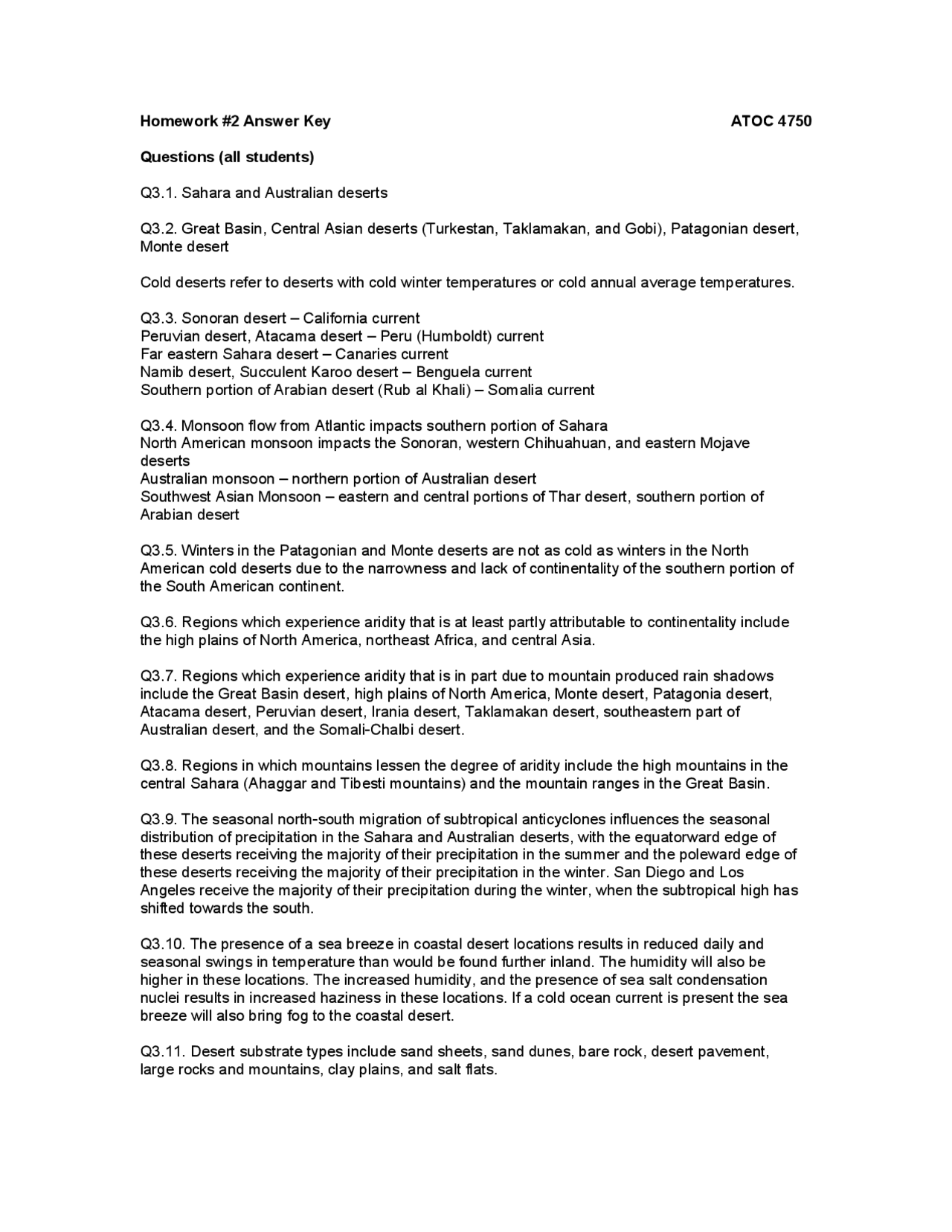 Assignment 2 Solved Questions Desert Meteorology And Climate Atoc