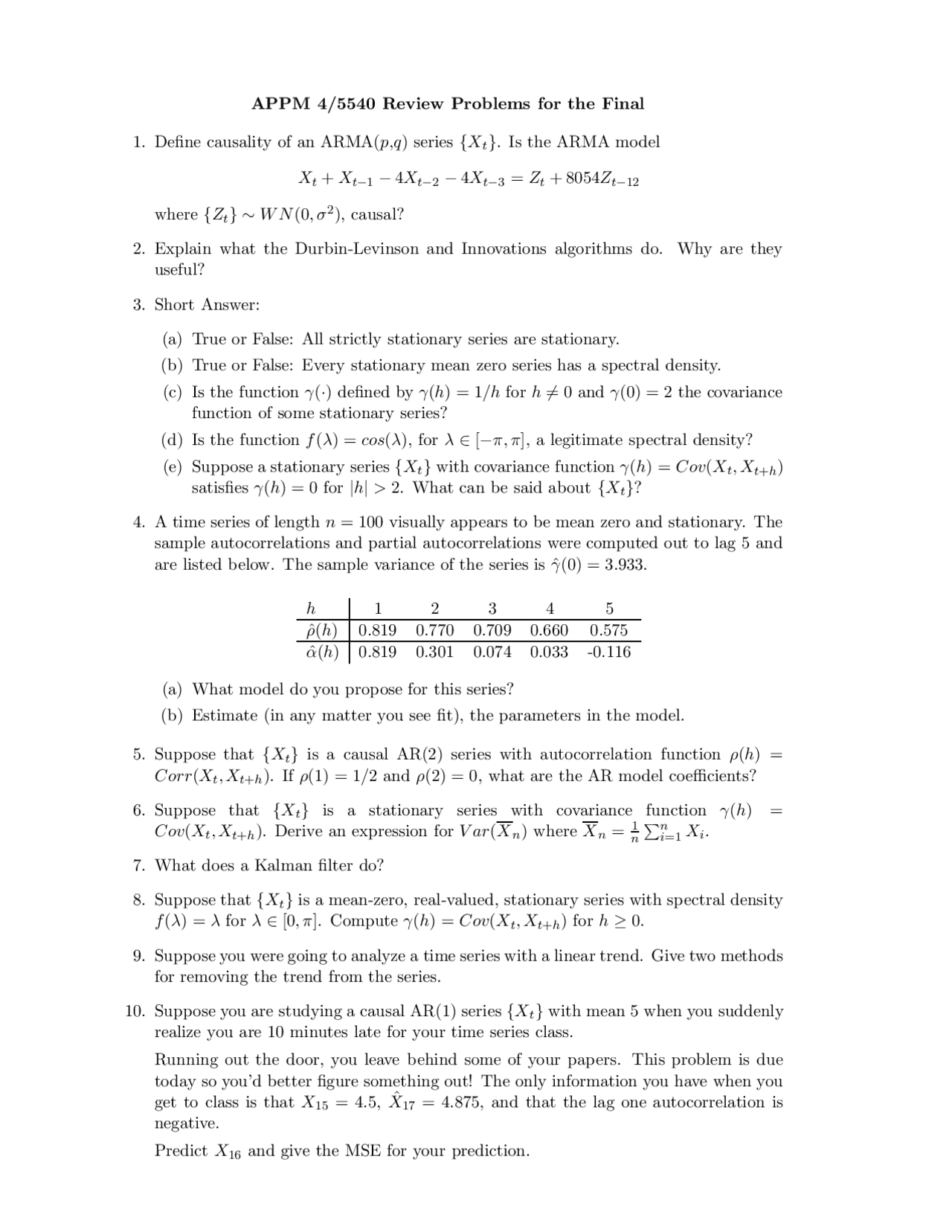 Review Problems For The Final Exam Applied Analysis I Appm 5440