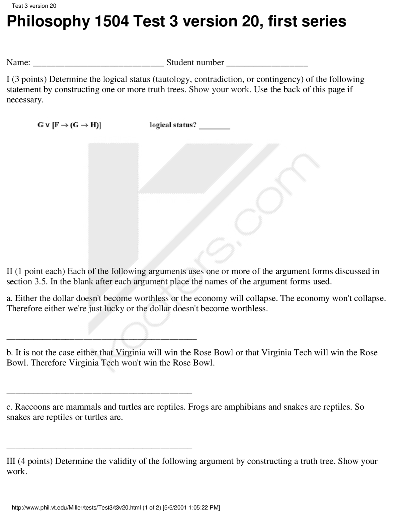 Test 3 Version 20 For Language And Logic Phil 1504 Docsity
