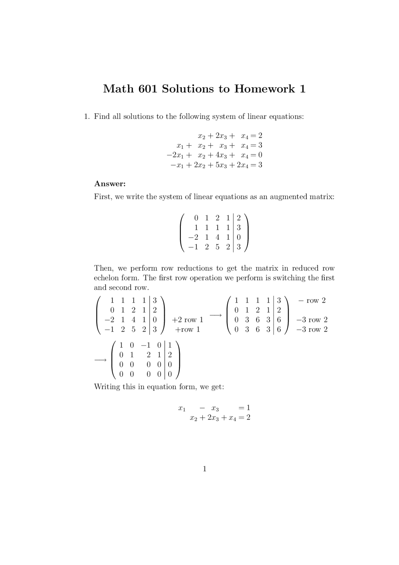 Assignment 1 With Solution System Of Linear Equation Math 601 Docsity